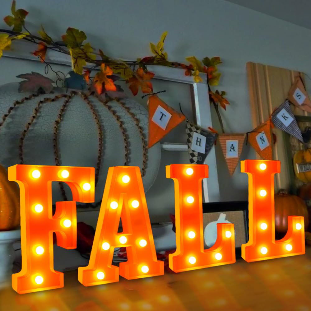 The Holiday Aisle® Fall Decorations,4 LED Marquee Light Up Letters Sign ...