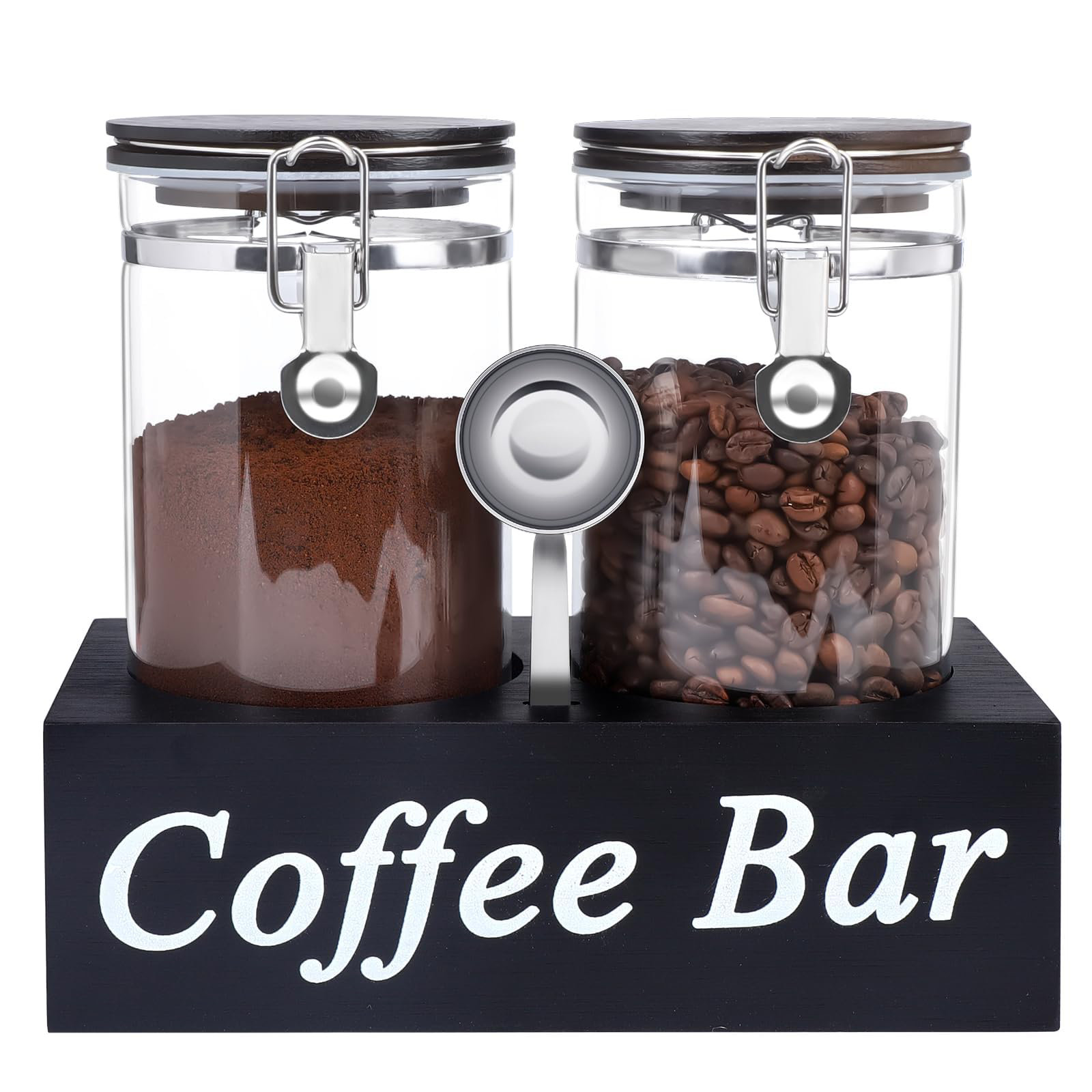 FEIYAN 2PCS Glass Coffee Containers With Shelf 54 Oz Coffee Station ...