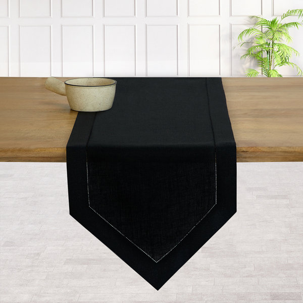 D'Moksha Homes Diamond Black Linen Table Runner | Wayfair