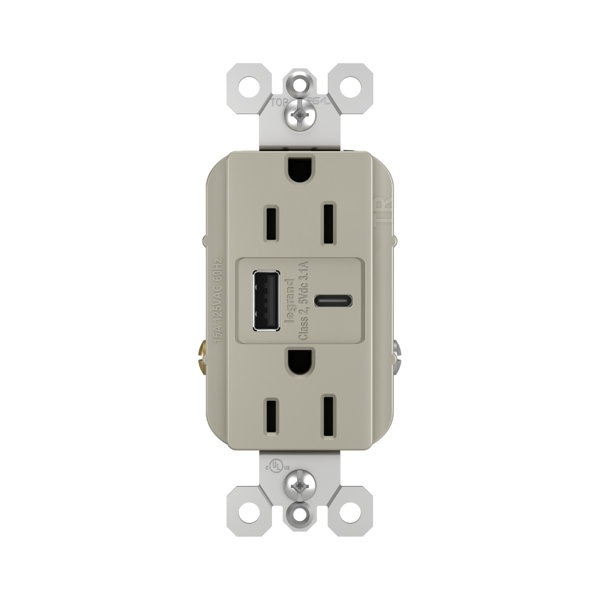 Legrand Radiant 15 Amp Tamper-Resistant with 3.1A USB Type A/C Outlet ...