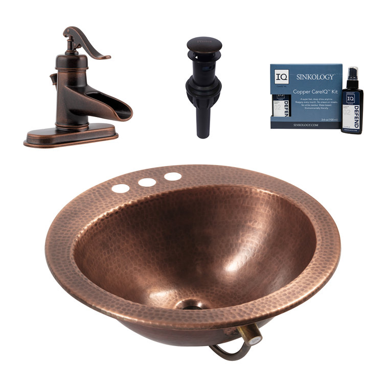 Sinkology Bell Copper 19" Oval Drop-In Bath Sink with Ashfield Faucet ...