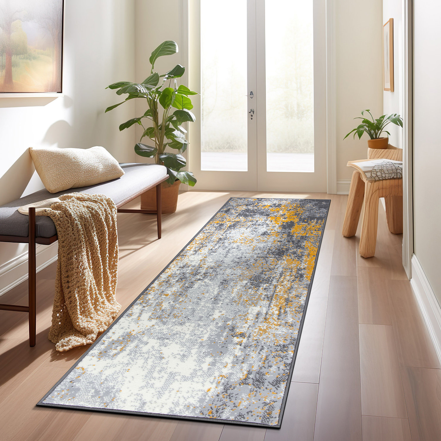 Trent Austin Design® Overbey Abstract Performance Ivory/Gray/Mustard ...