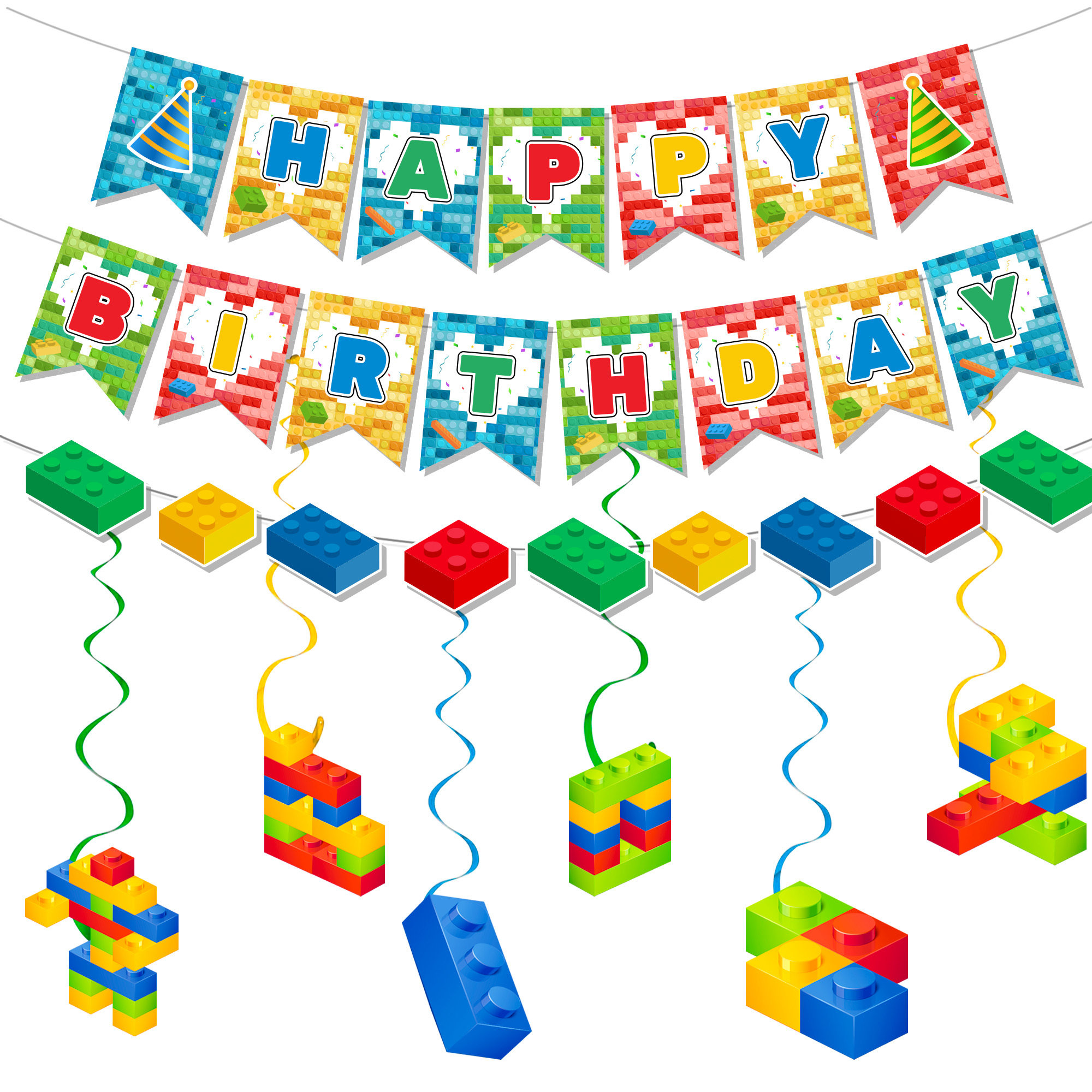The Holiday Aisle® Building Block Party Decorations Banner Swirls, 7PCS ...
