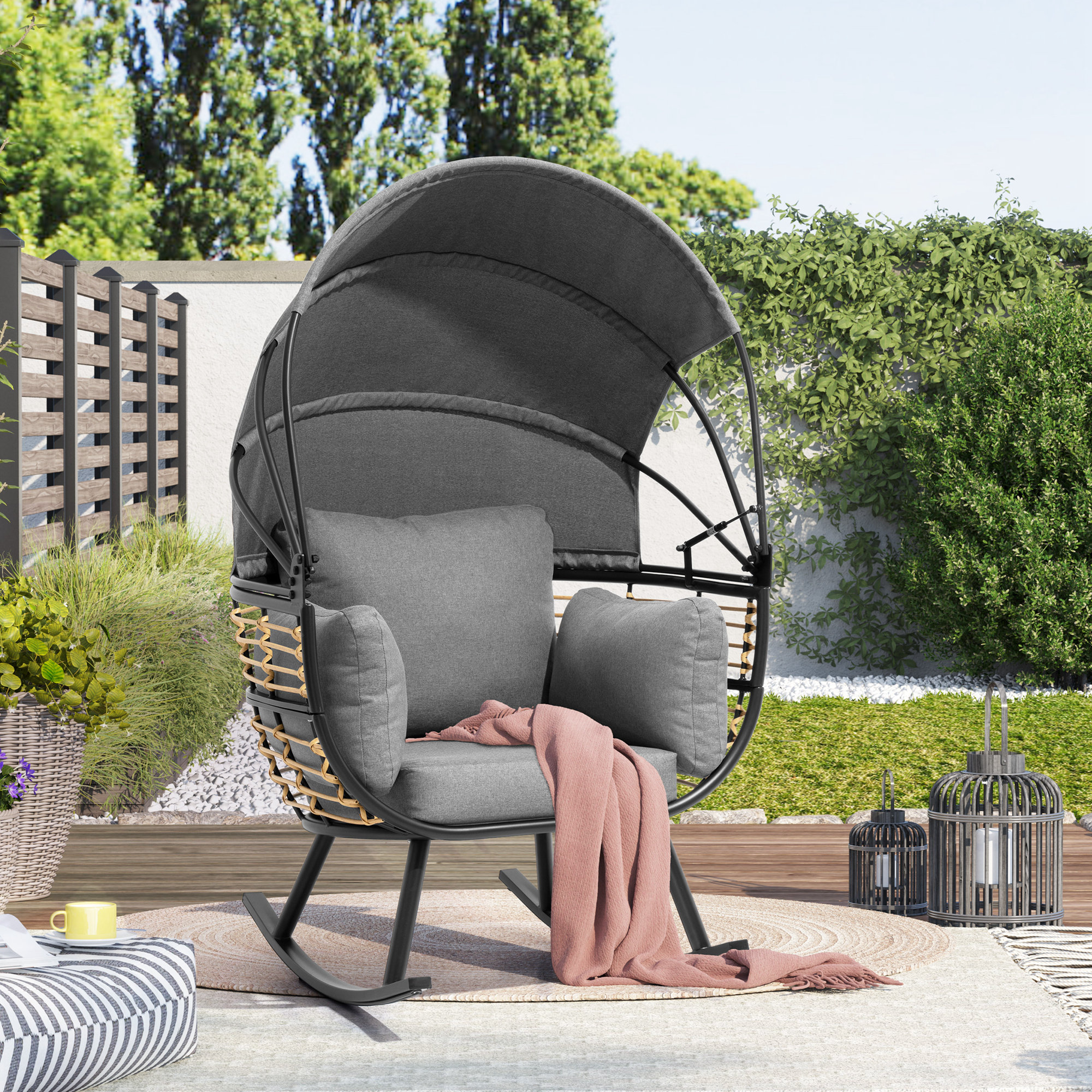 Dakota Fields Chenaya Iron Outdoor Rocker Chair - Wayfair Canada