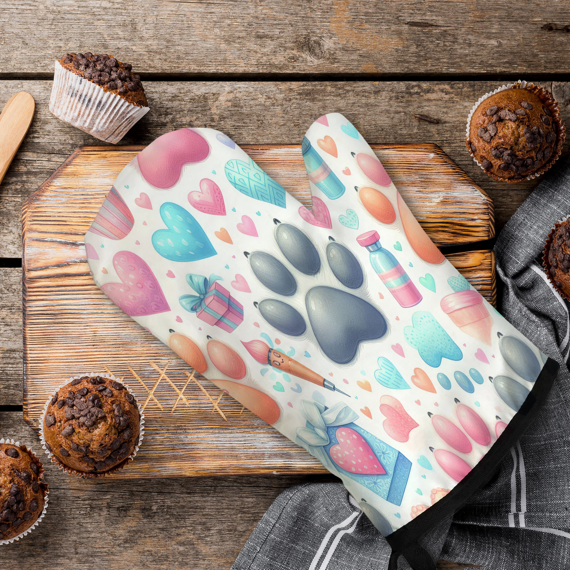 MentionedYou Cute Paw Hearts Oven Mitt Cotton Twill | Wayfair