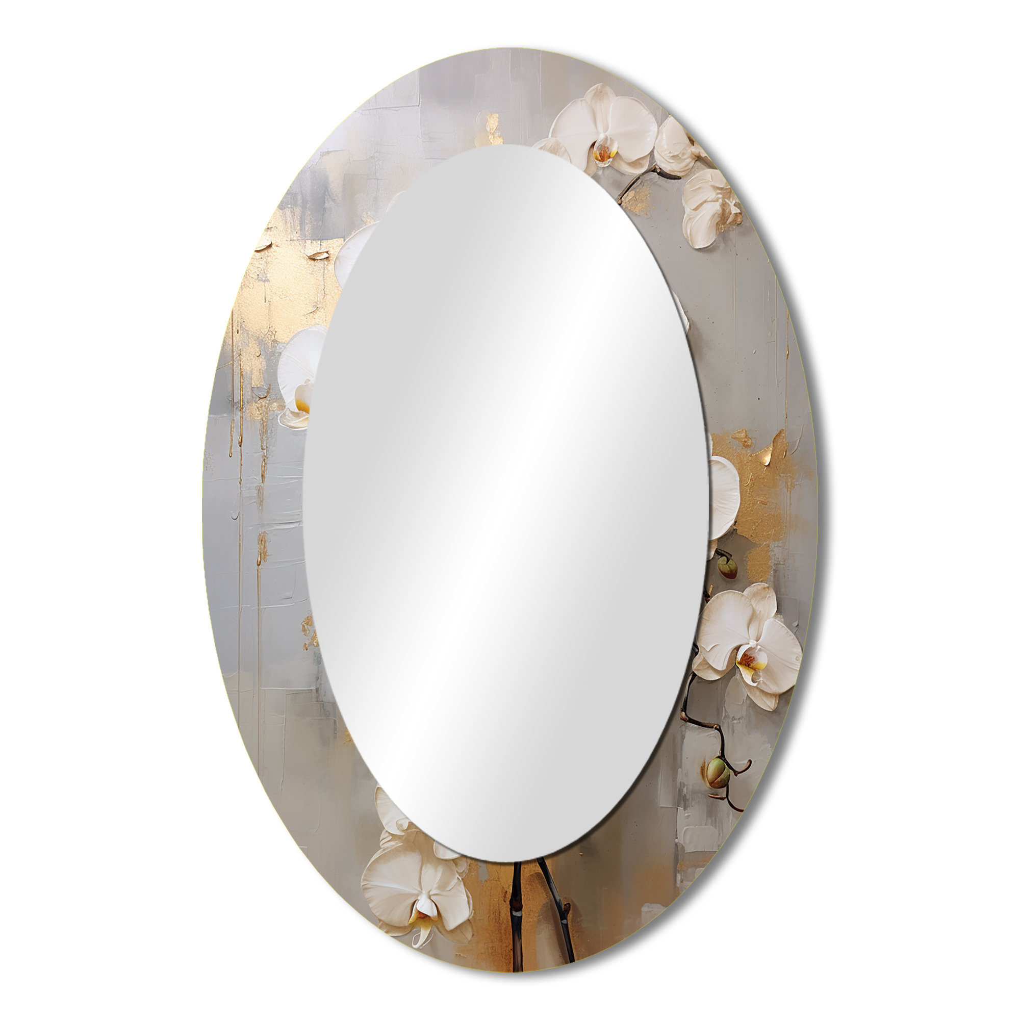 East Urban Home Minimalism Beige And Gold Orchids IV - Beige Oval Wall ...