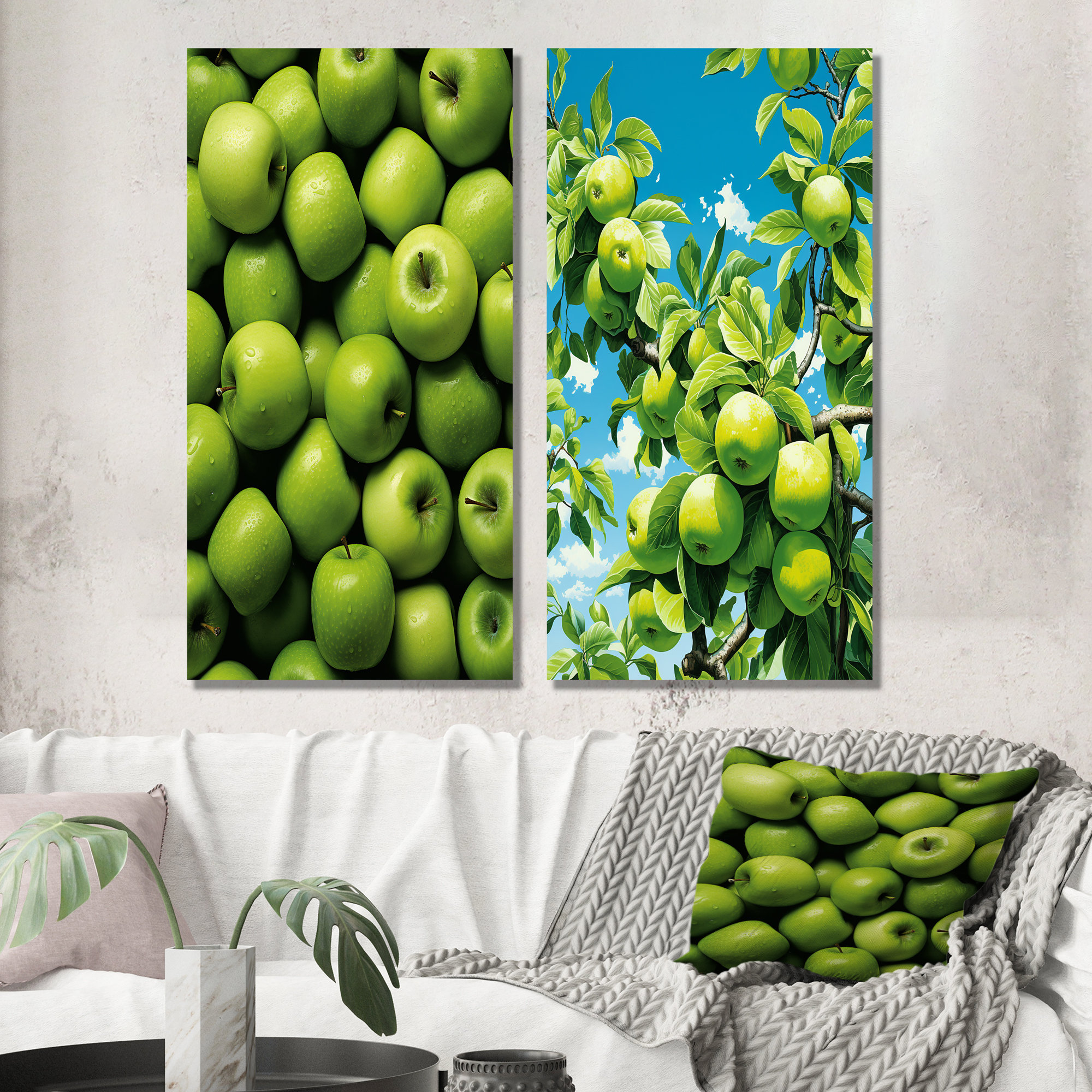 Latitude Run® Green Apple Orchards - Fruits Canvas Wall Art Set Of 2 ...