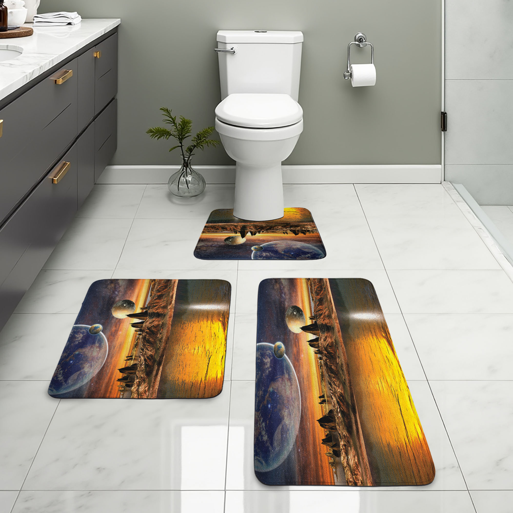 East Urban Home Alien Bathroom Rug Set 3 Pieces U-Shape & Rectangle ...