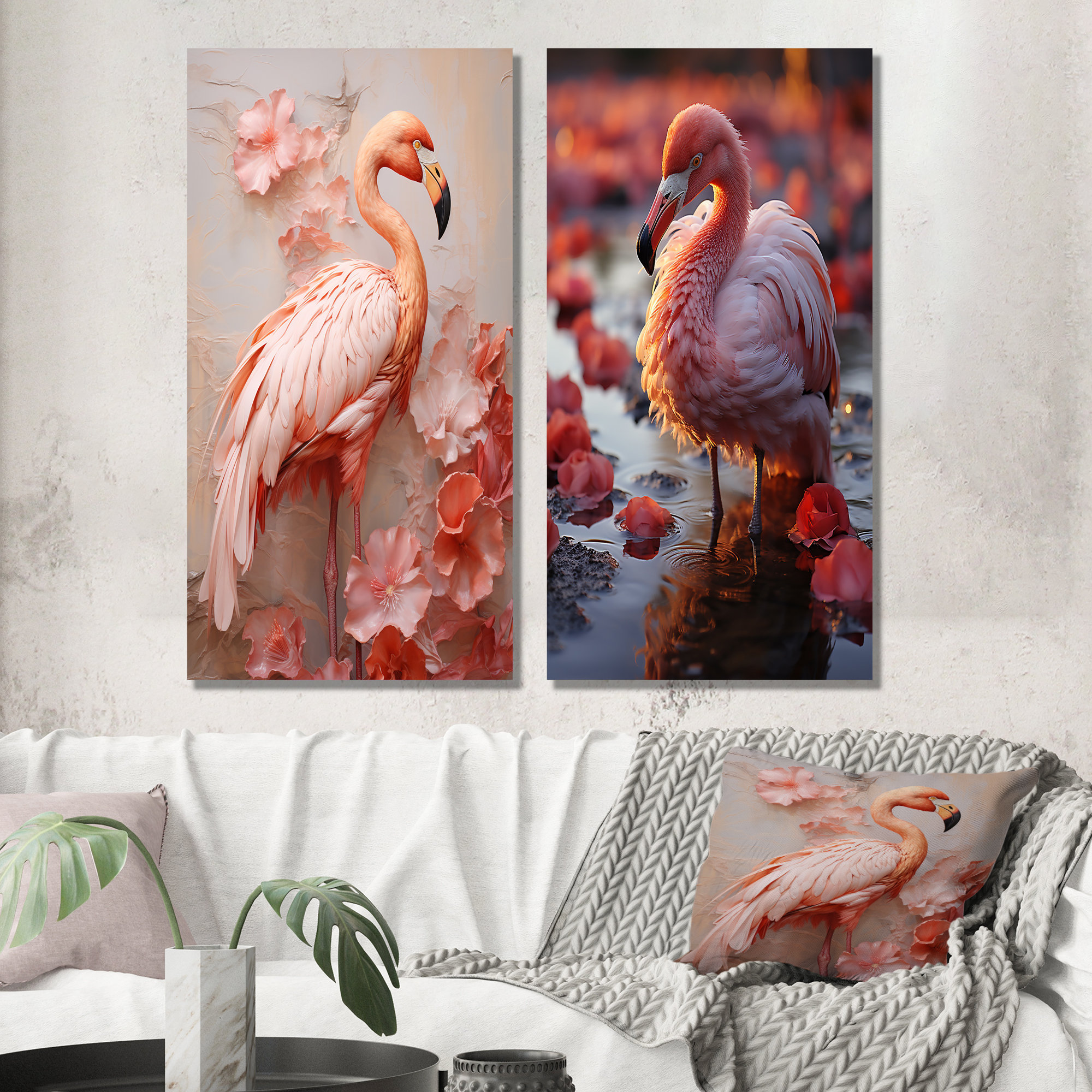 Bay Isle Home™ Pink Flamingo Paradise - Flamingo Canvas Art Print Set ...