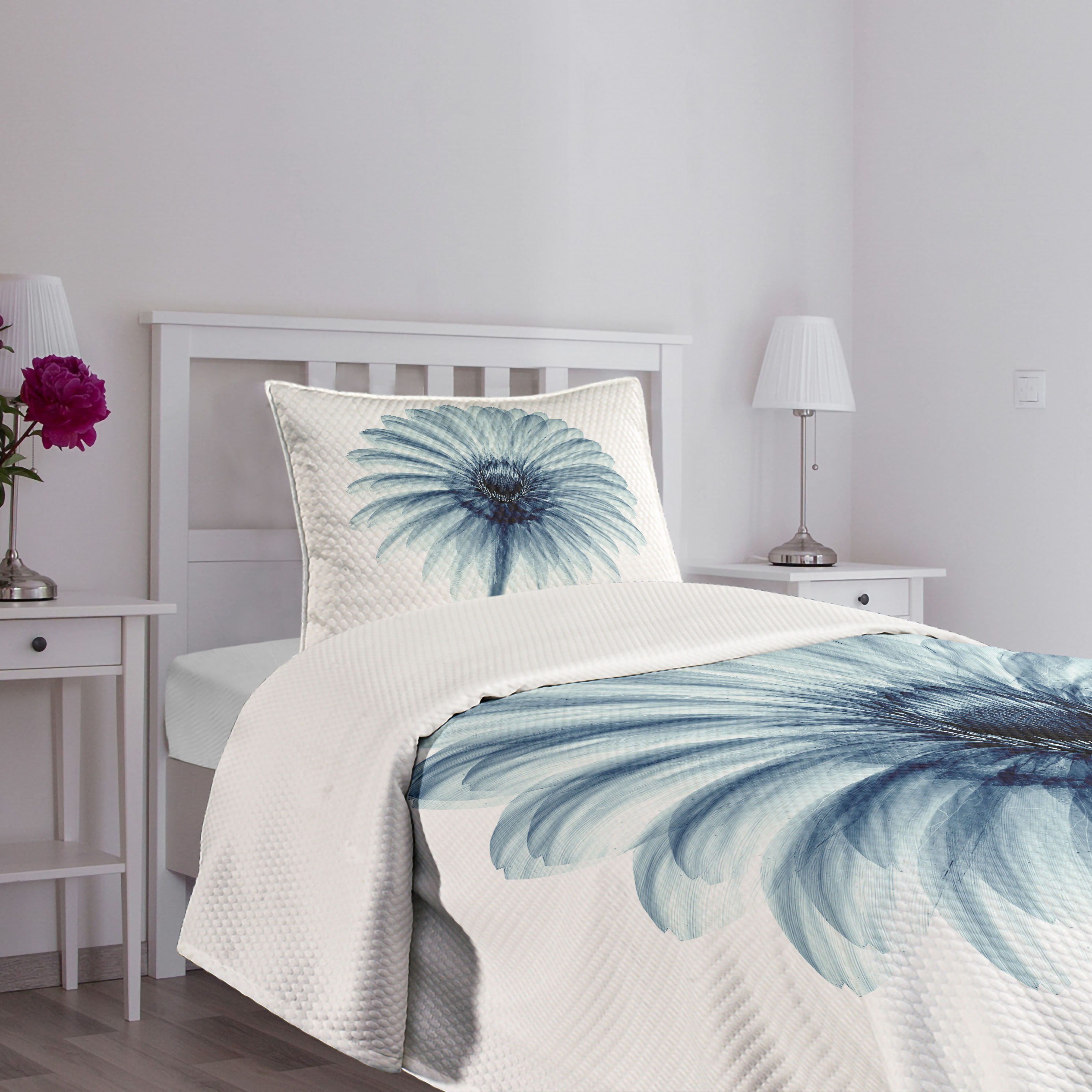 Ambesonne Modern Bedspread Set Daisies Flowers Plants Teal White | Wayfair