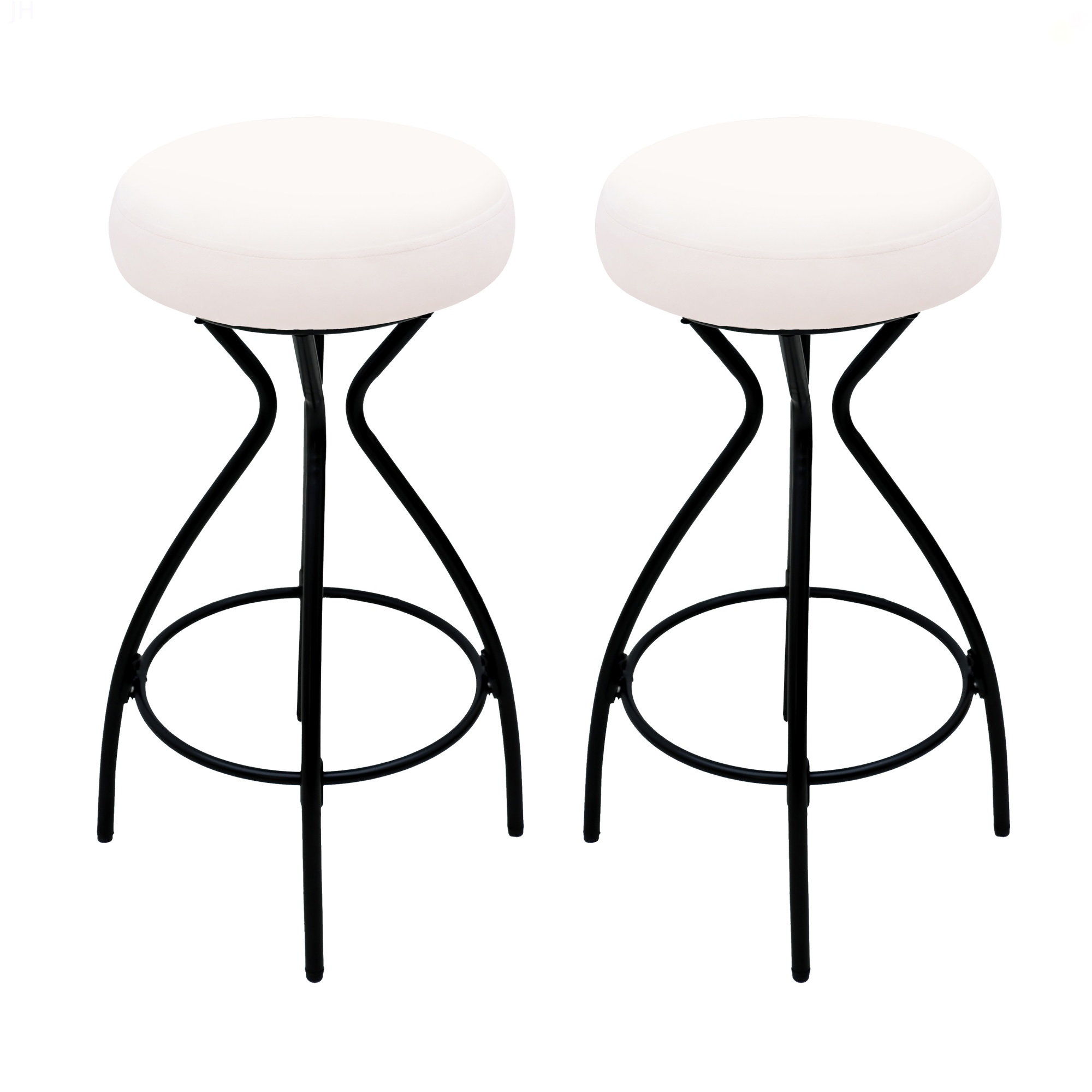 Ebern Designs Modern Backless Bar Stools Set Of 2 Round Upholstered ...