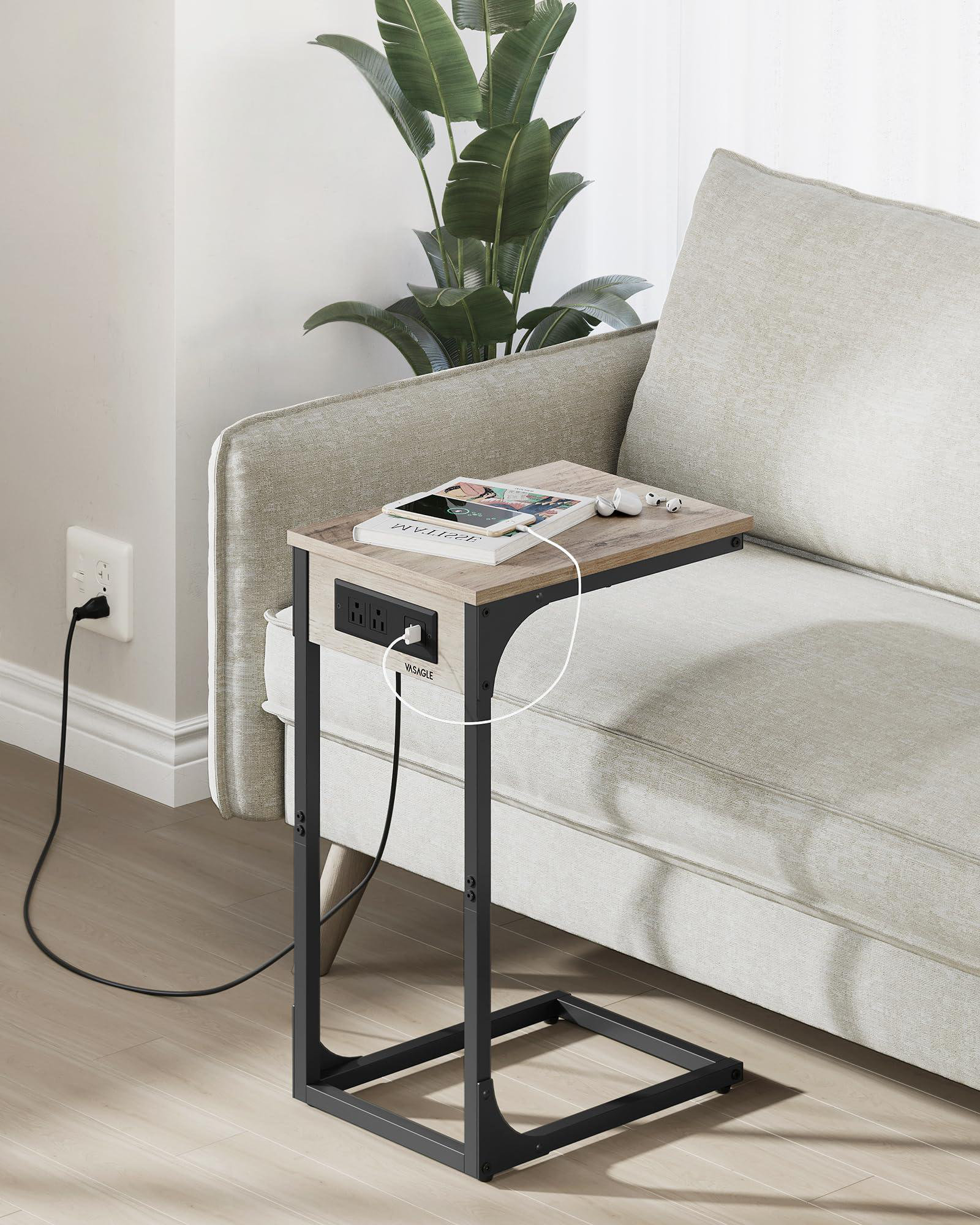 DILAND C-Shaped Side Table, End Table With Charging Station, C Table ...