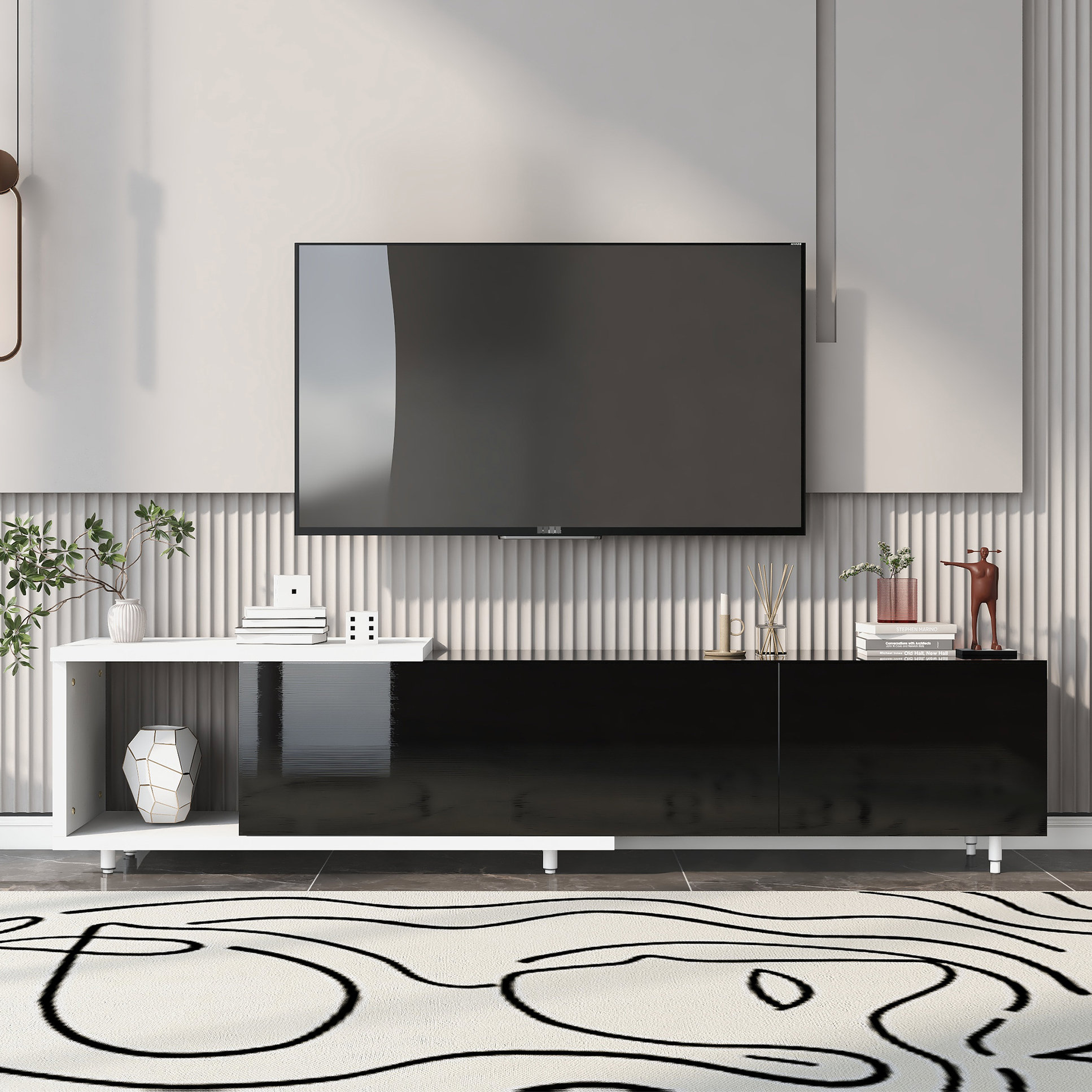 Ebern Designs 80 - 89 Inch Tv Cabinet, 70.1'' 100'' Extendable, Black ...