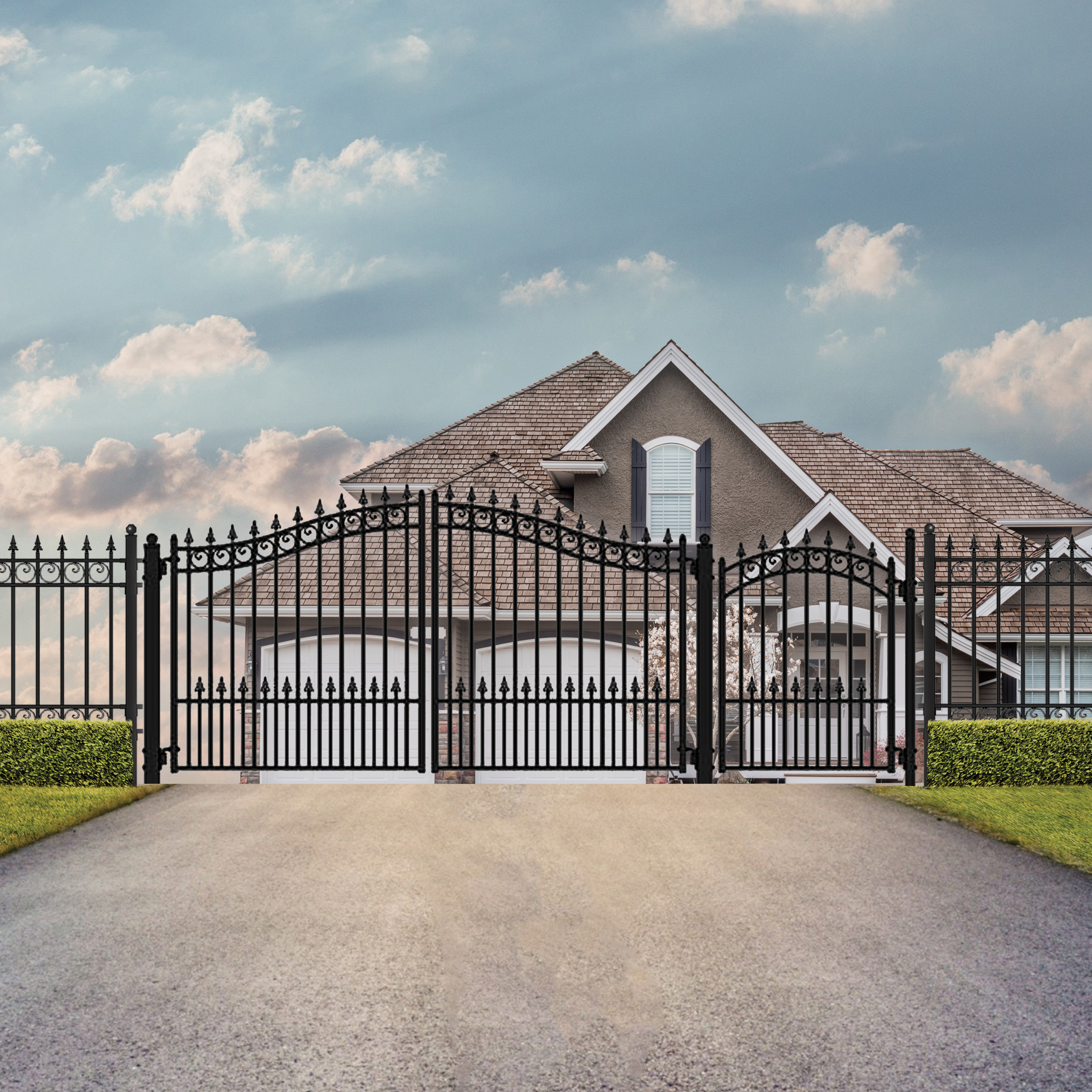 ALEKO Prague Dual Swing Driveway Gate with Pedestrian Gate | Wayfair