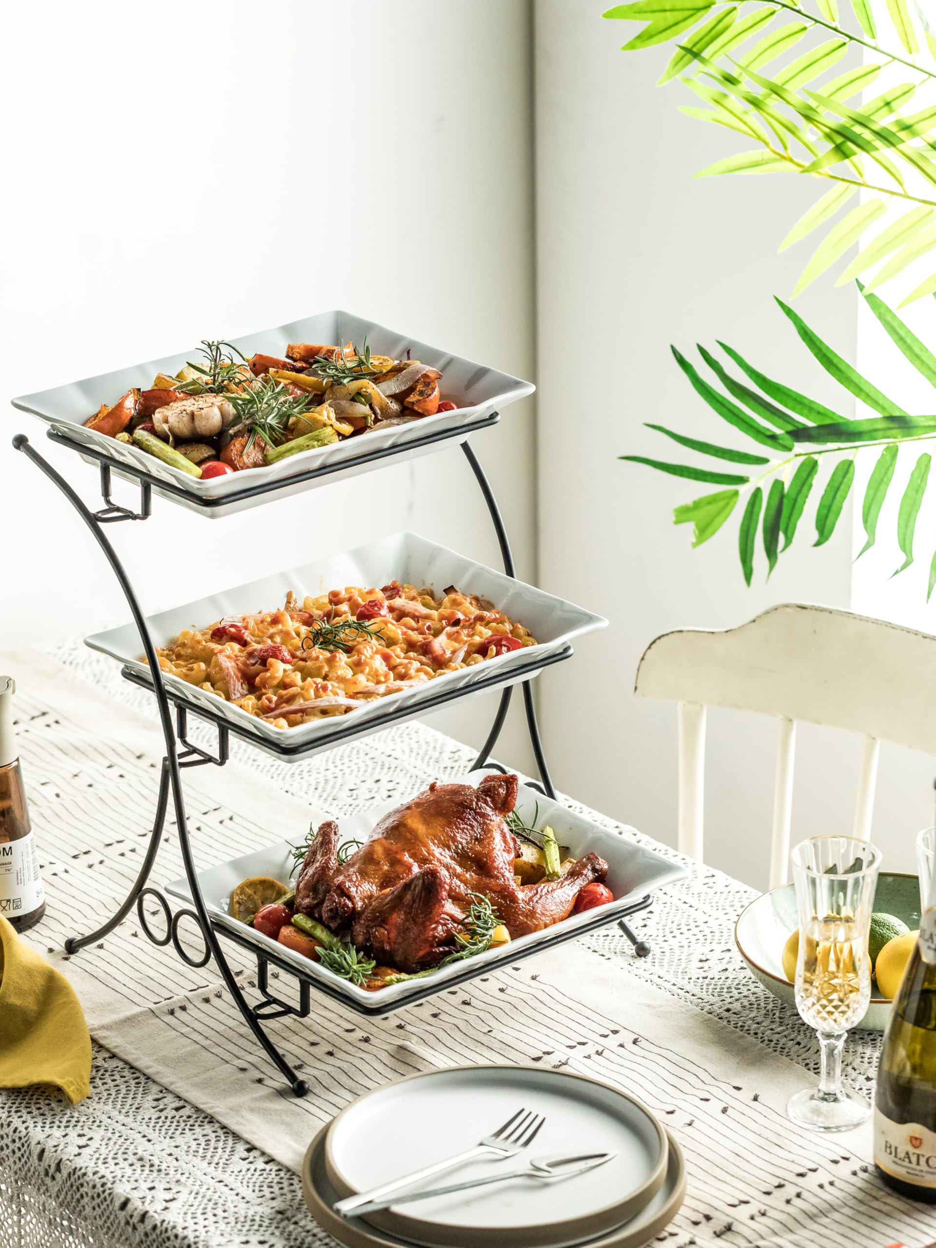 Brayden Studio® Large 3-Tier Serving Tray Stand – Porcelain Baking Set ...