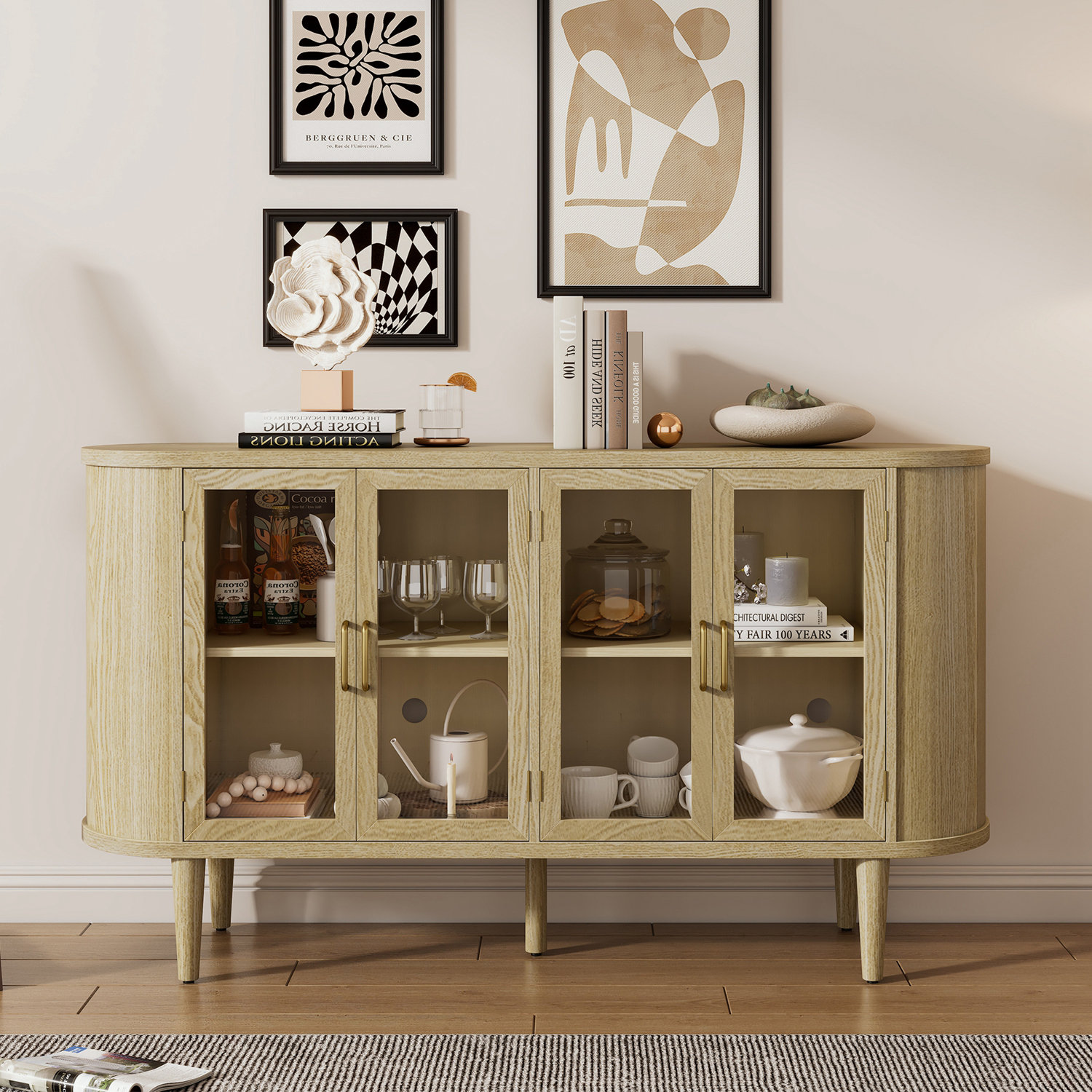 Mercer41 sideboard with 4 Glass Doors and Adjustable Shelves | Wayfair