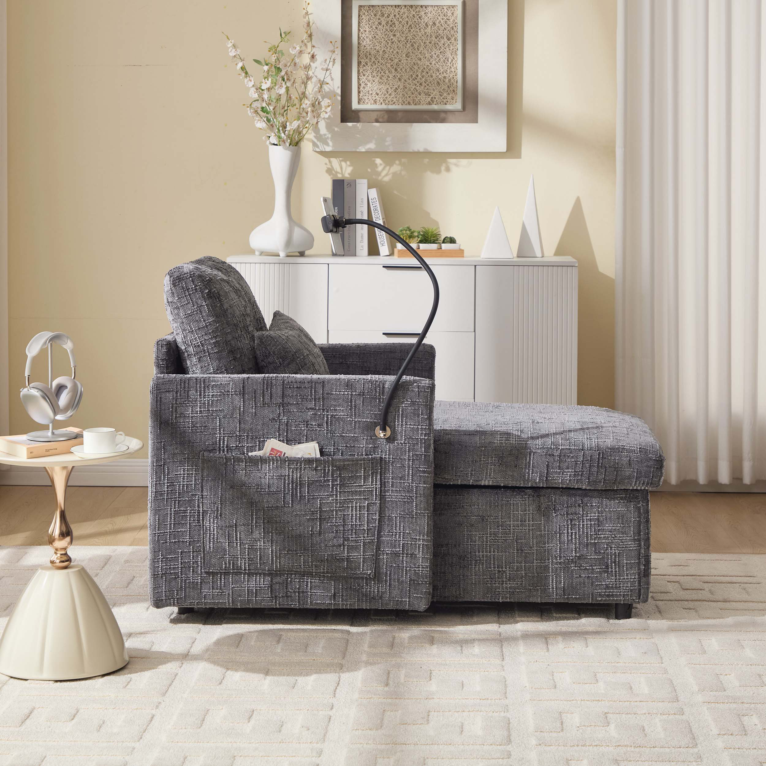 Ebern Designs Multifunctional Chenille Recliner with Storage and Phone ...