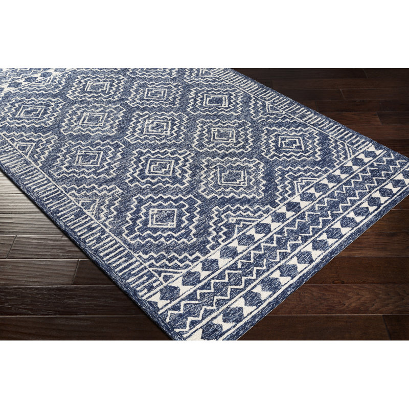Wade Logan® Ammann Handmade Wool Navy/White Rug & Reviews | Wayfair