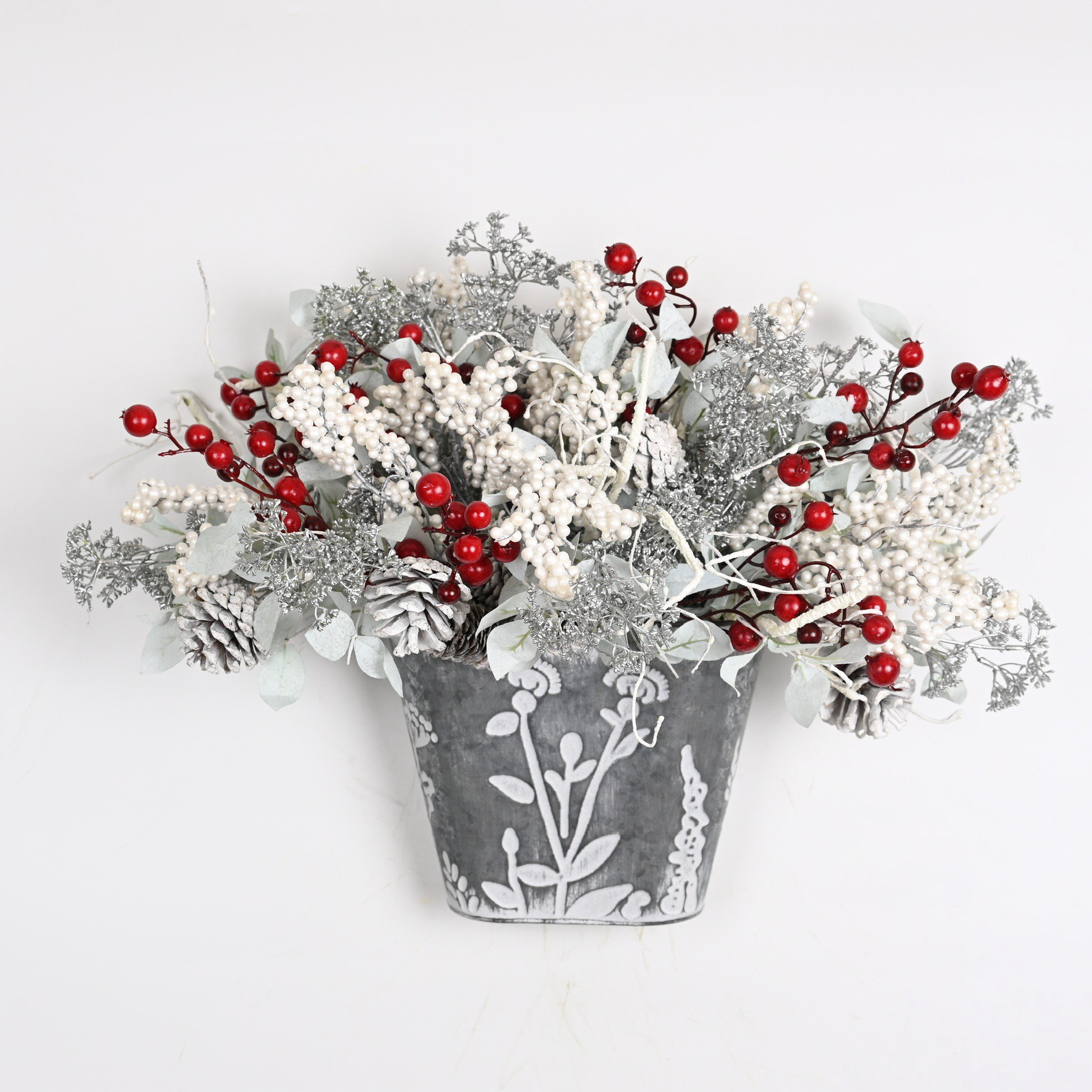 Primrue Farmhouse Artificial Berry Pinecone Winter Floral Arrangements ...