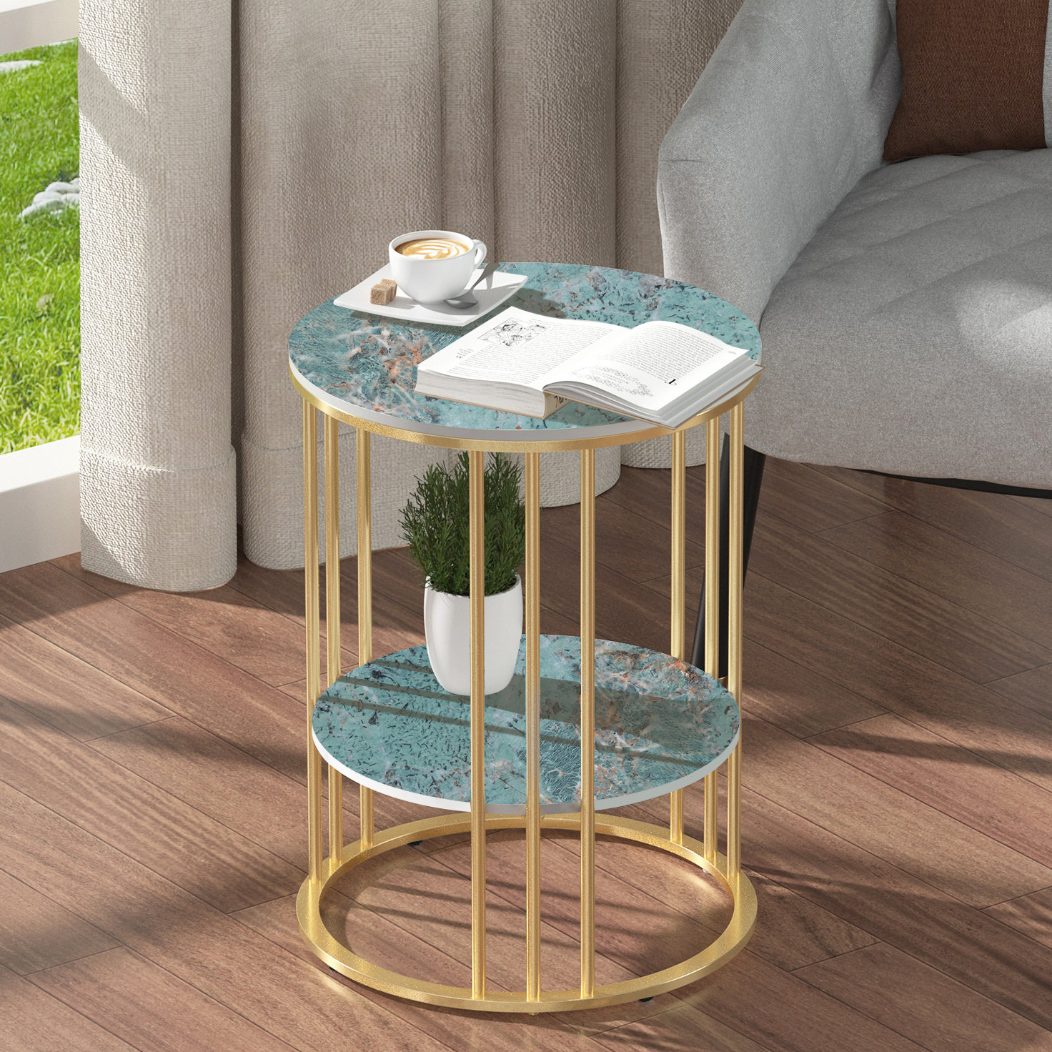 Mercer41 2-Tier Storage End Table With Golden Metal Frame - Wayfair Canada