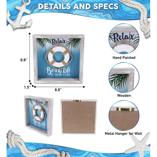 Breakwater Bay Cota Global Aqua Sky Wall Life Ring Relax Hanging Sign ...
