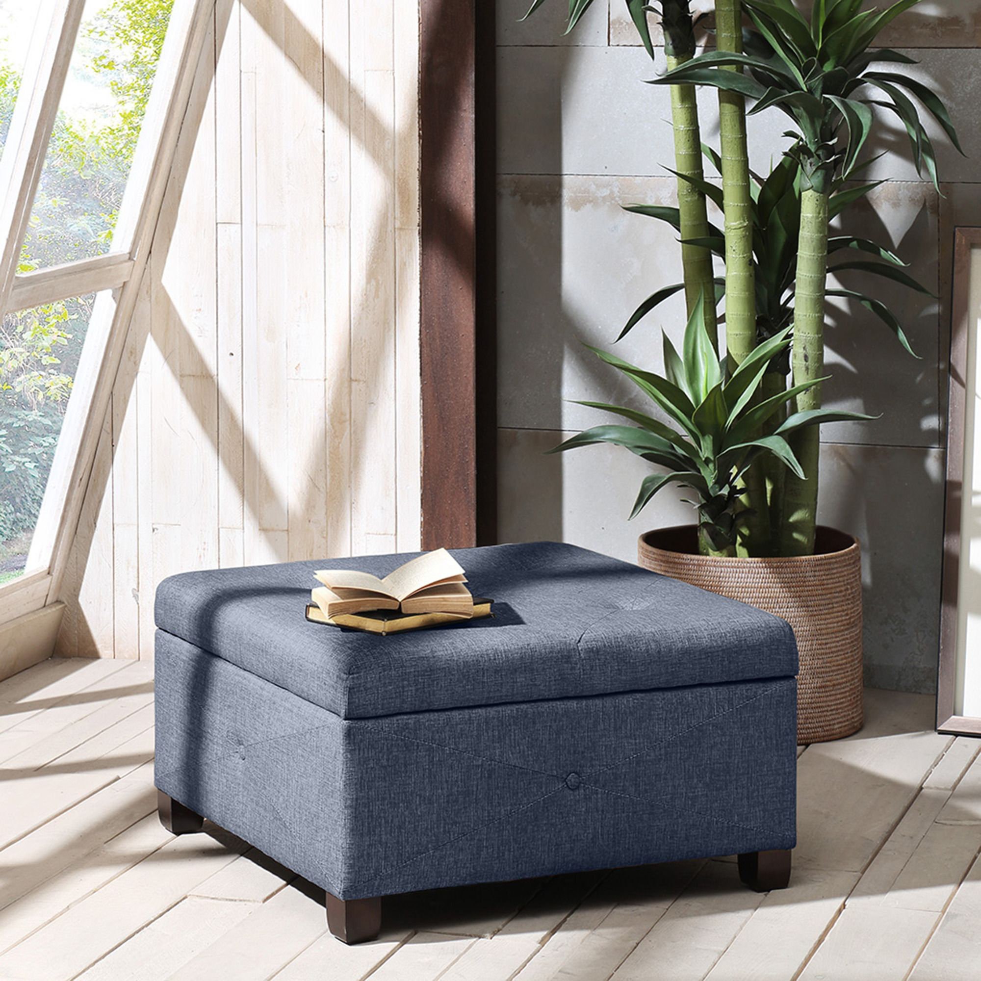 Madison Park Aspen Button Tufted Storage Ottoman Charcoal