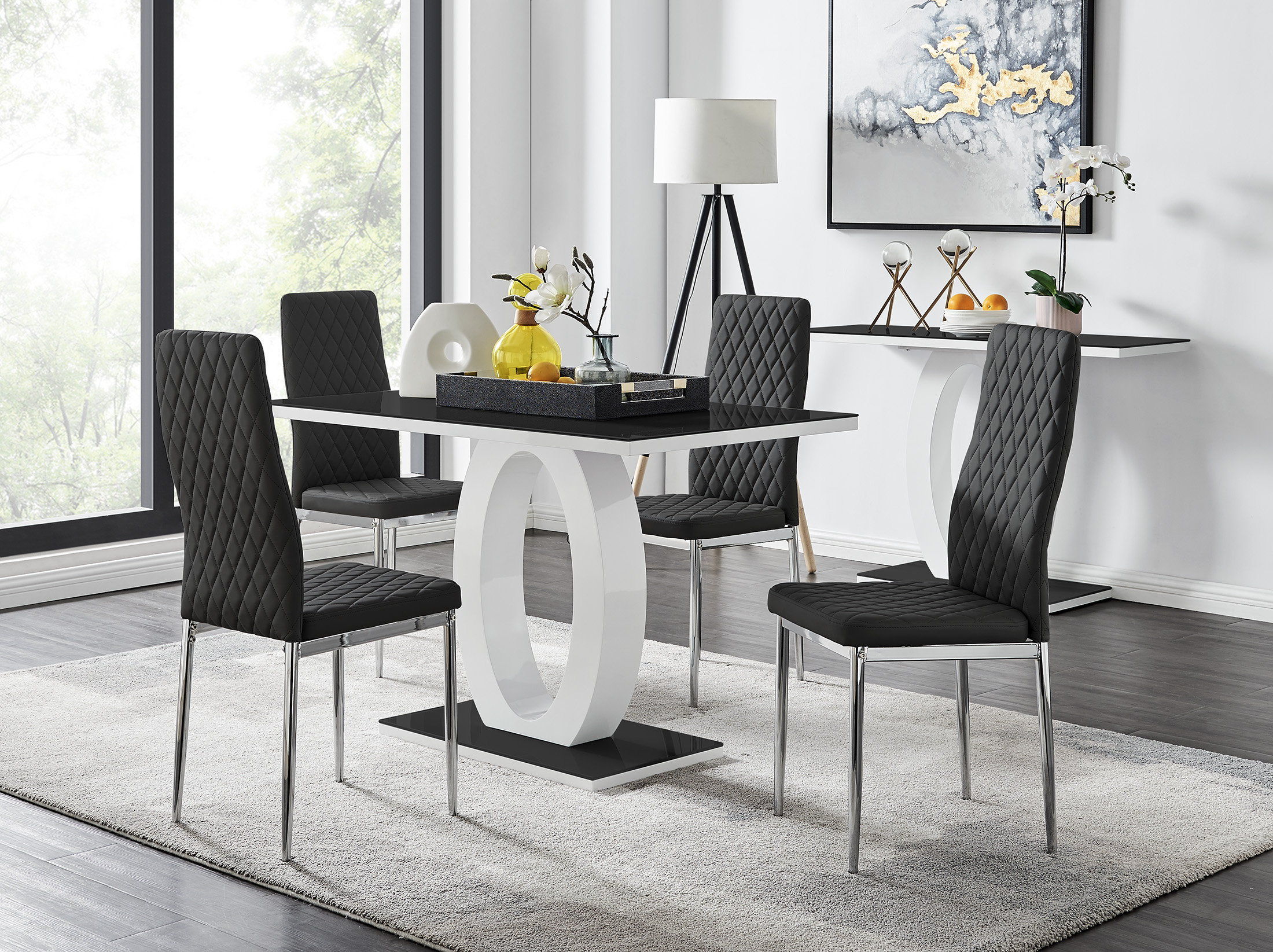 East Urban Home Scottsmoor Modern High Gloss Halo Dining Table Set with ...