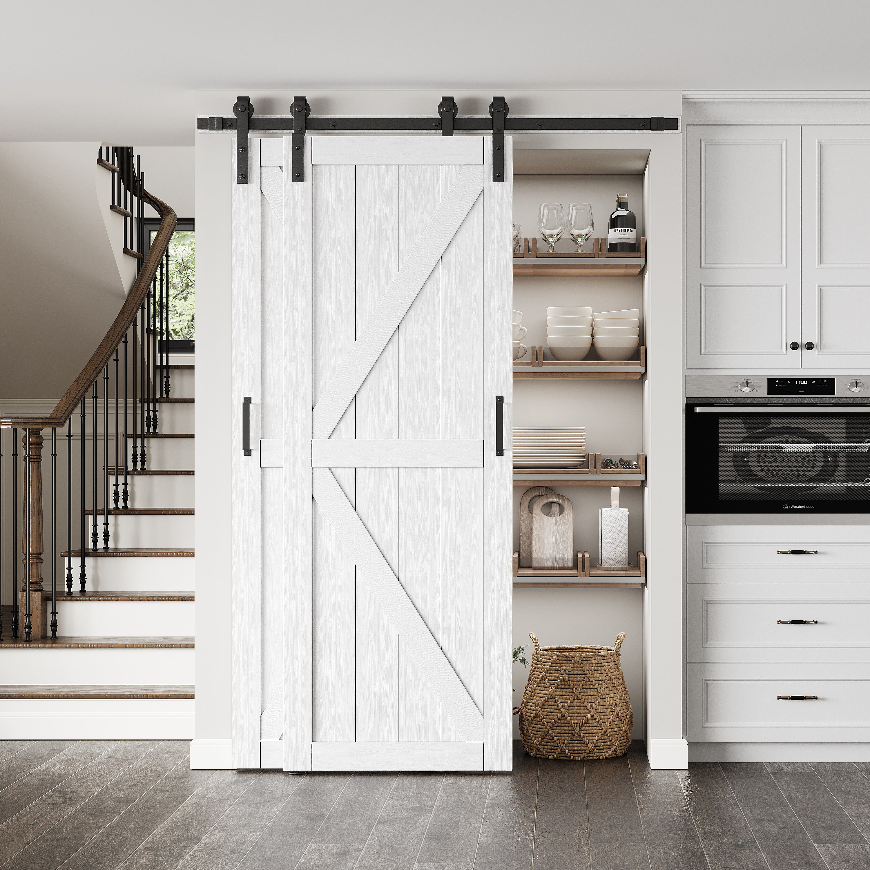 TOPDONED K-Shape Bypass Barn Doors With Hardware Kit Set, Pre-Drilled ...