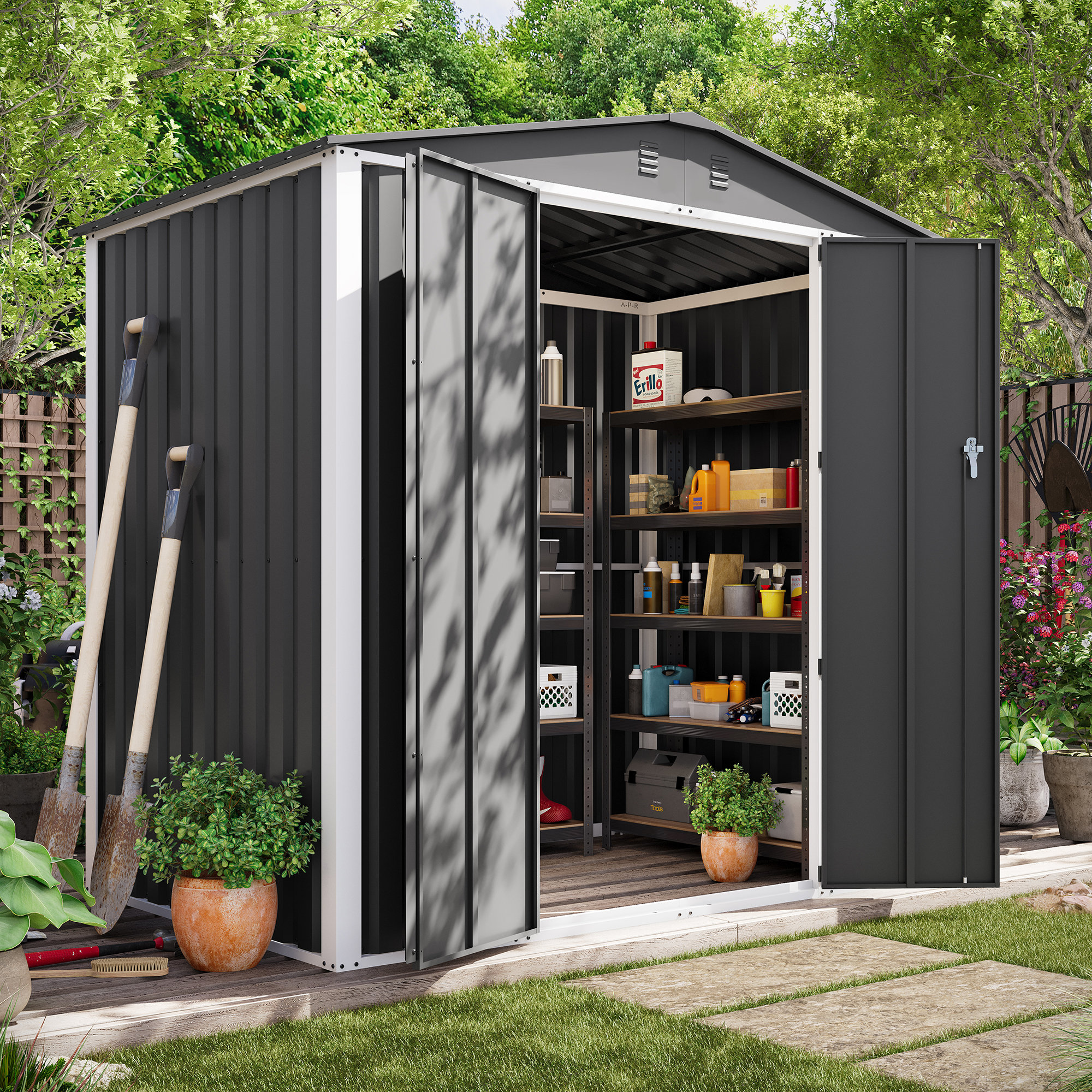 Lausaint Home 6 Ft. W x 4 Ft. D Metal Vertical Storage Shed & Reviews ...
