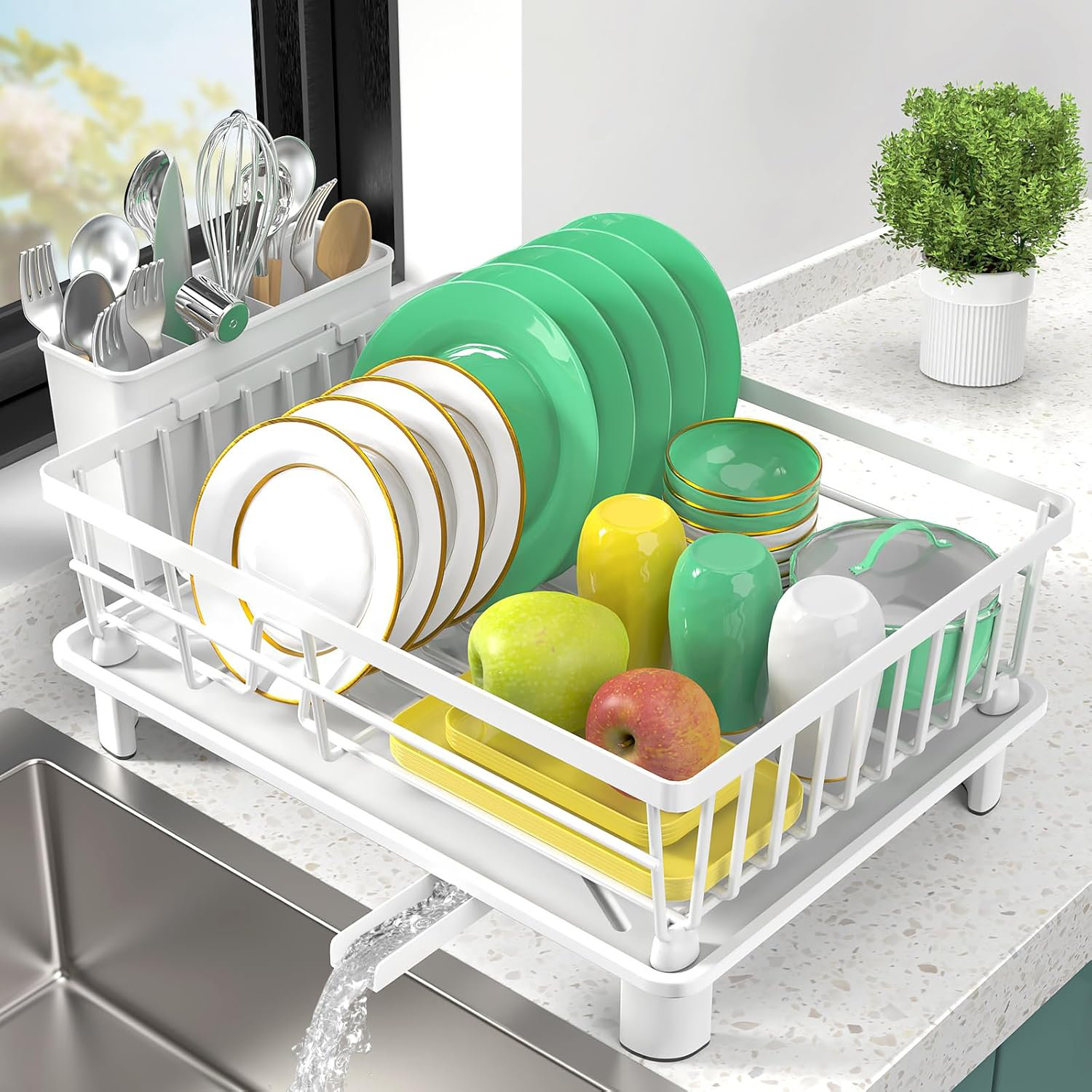 WKING Space-Saving Stainless Steel Dish Rack With Drainboard, Utensil ...
