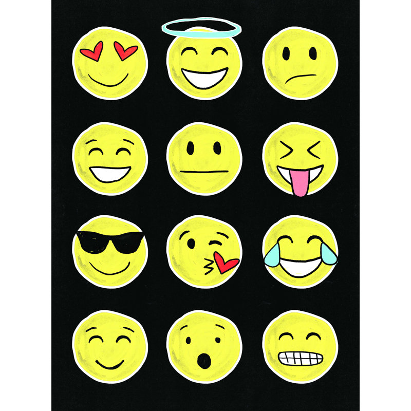 Trinx Emoji Chalkboard Faces - Wrapped Canvas Print | Wayfair