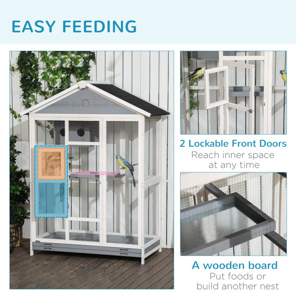 Tucker Murphy Pet™ Demareo 64.5" Wood Pointed Top Floor Bird Cage with ...