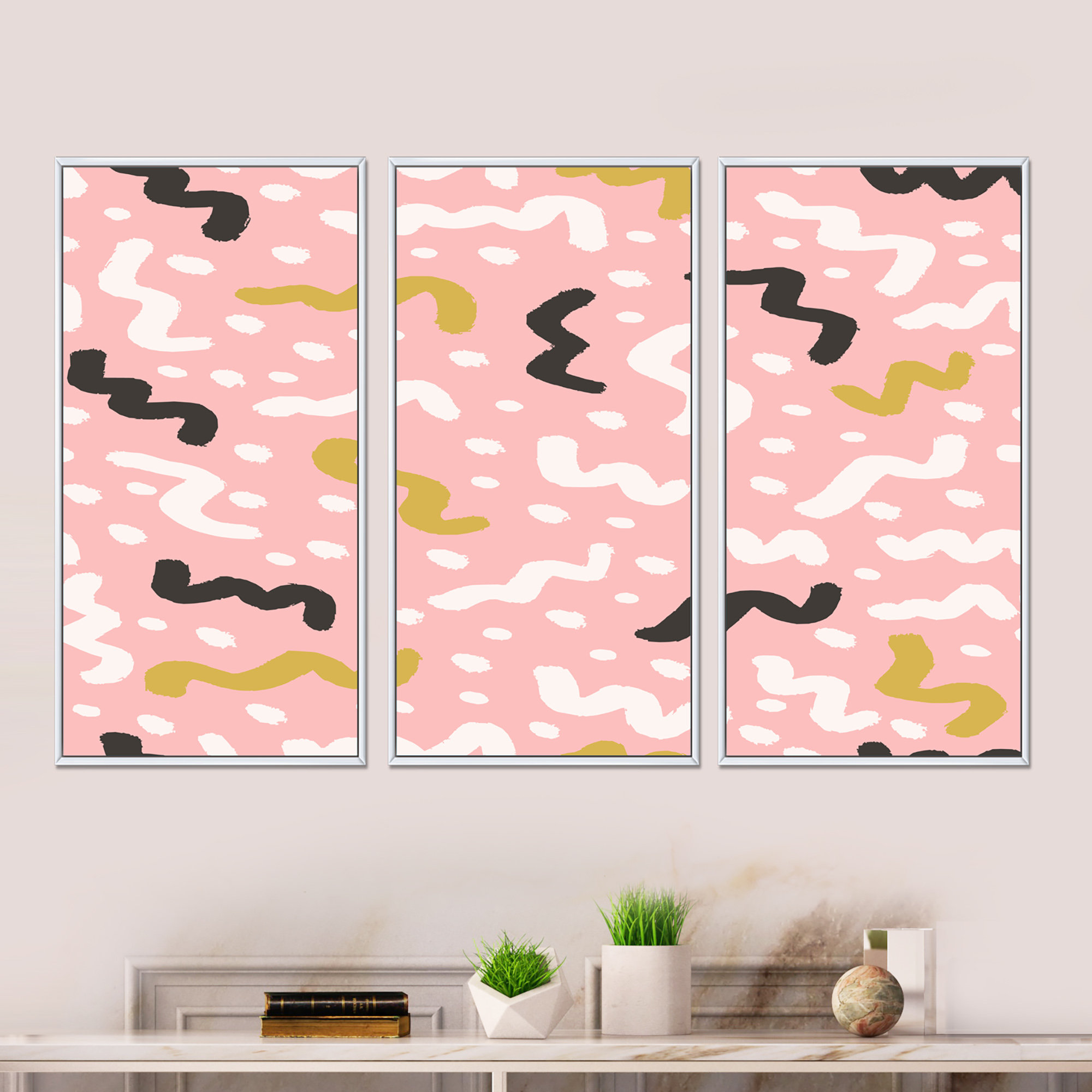 George Oliver Retro Pink Squiggles In Black White And Green II - Modern ...