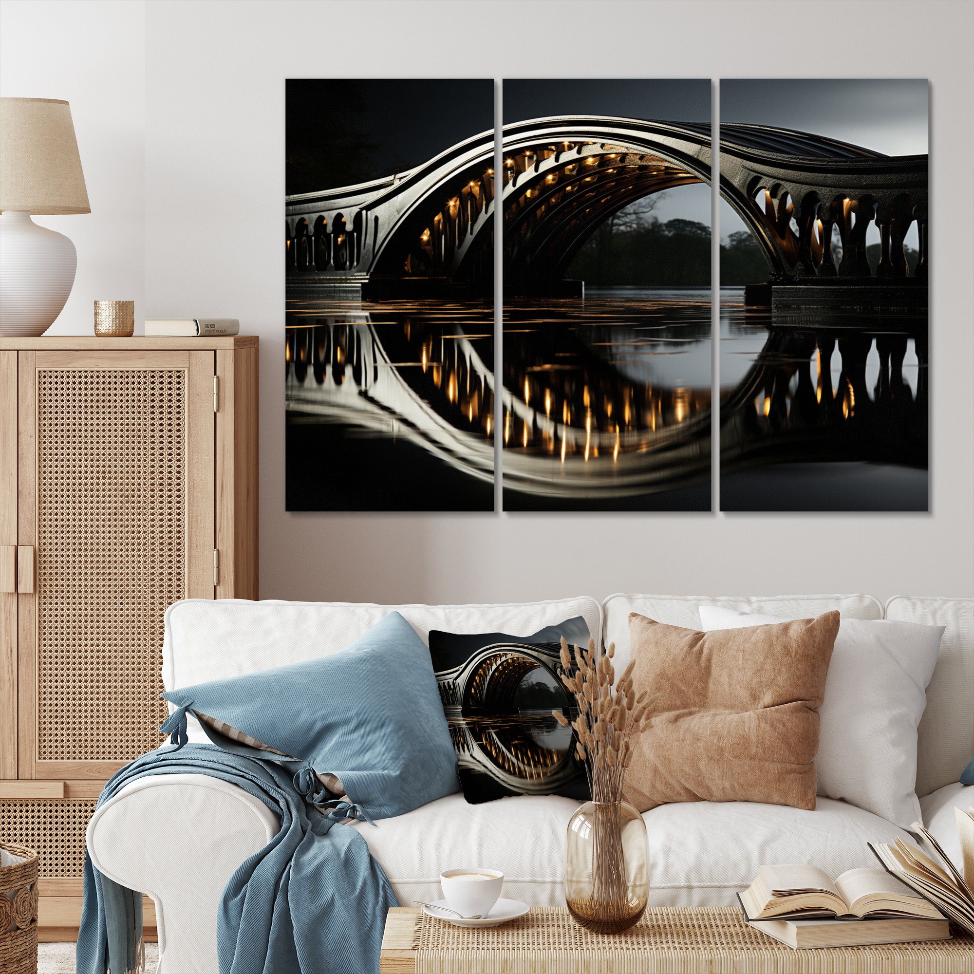 DesignArt Black Bridge Reflections Onyx - Architecture Metal Wall Art ...