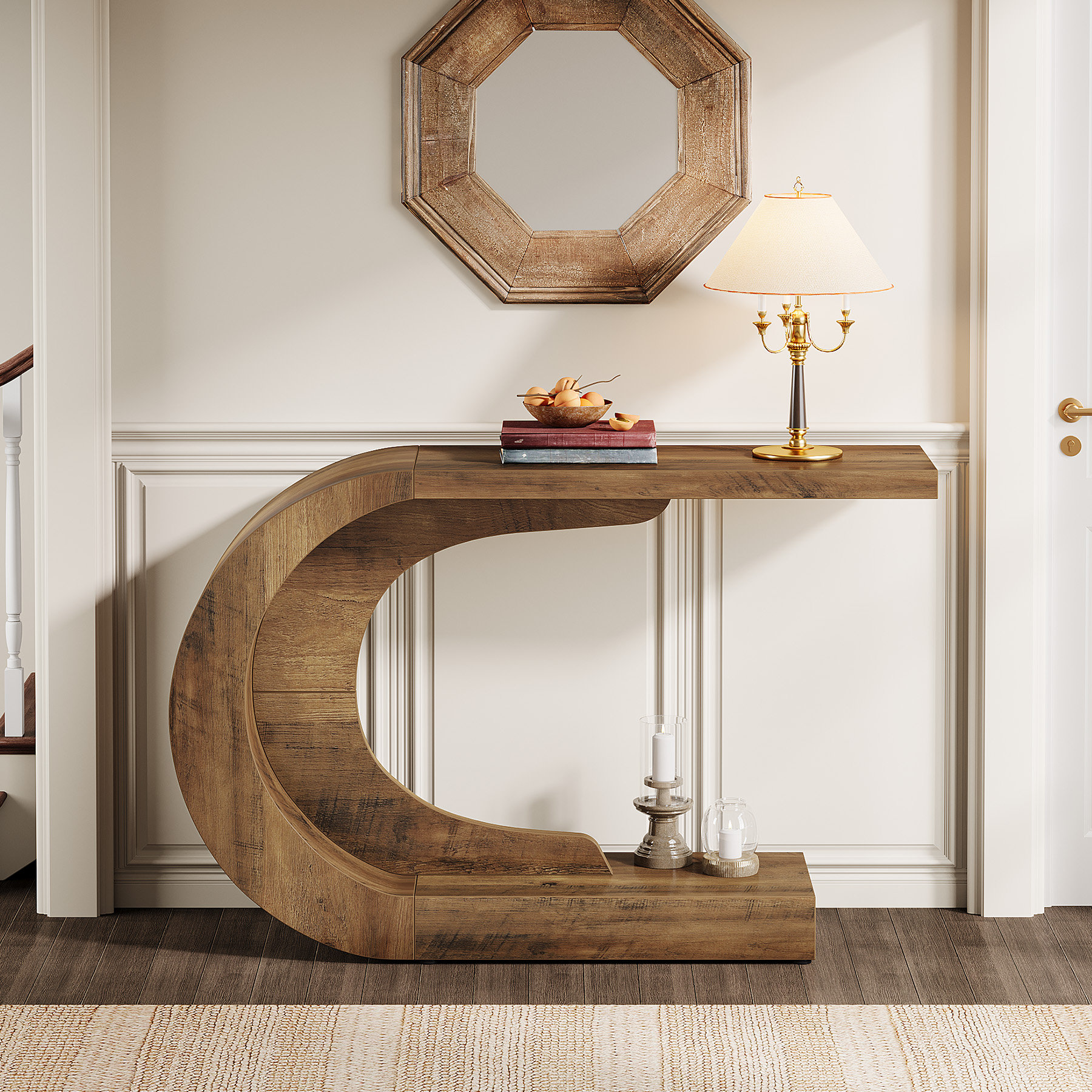 Millwood Pines Wolbach 43.3" C-Shaped Console Table, Mid-Century Wood ...