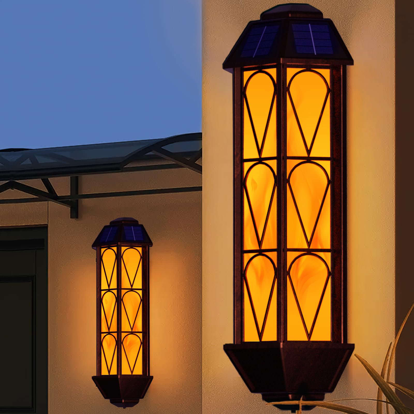 Red Barrel Studio® 4 Pack Flickering Flame Solar Wall Lights Outdoor ...