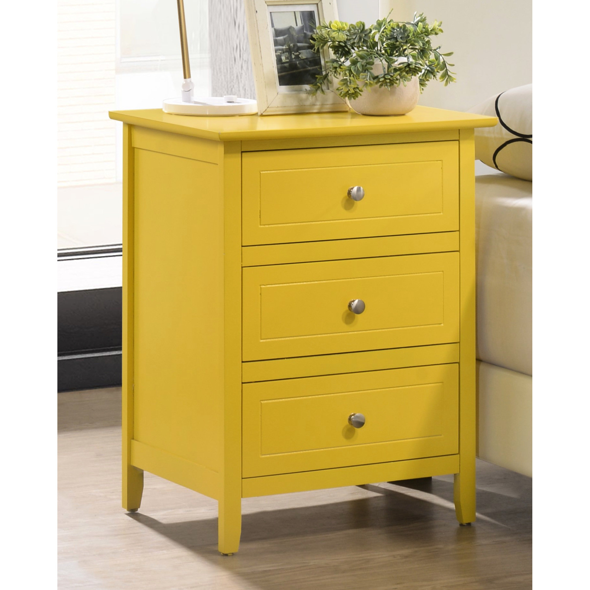Latitude Run® Yellow Nightstand For Bedroom Use - Build, 3 Drawer ...