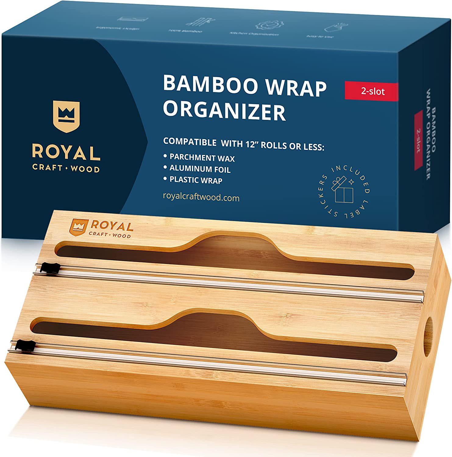 Royal Craft Wood Bamboo Kitchen Foil and Plastic Wrap Organizer for ...