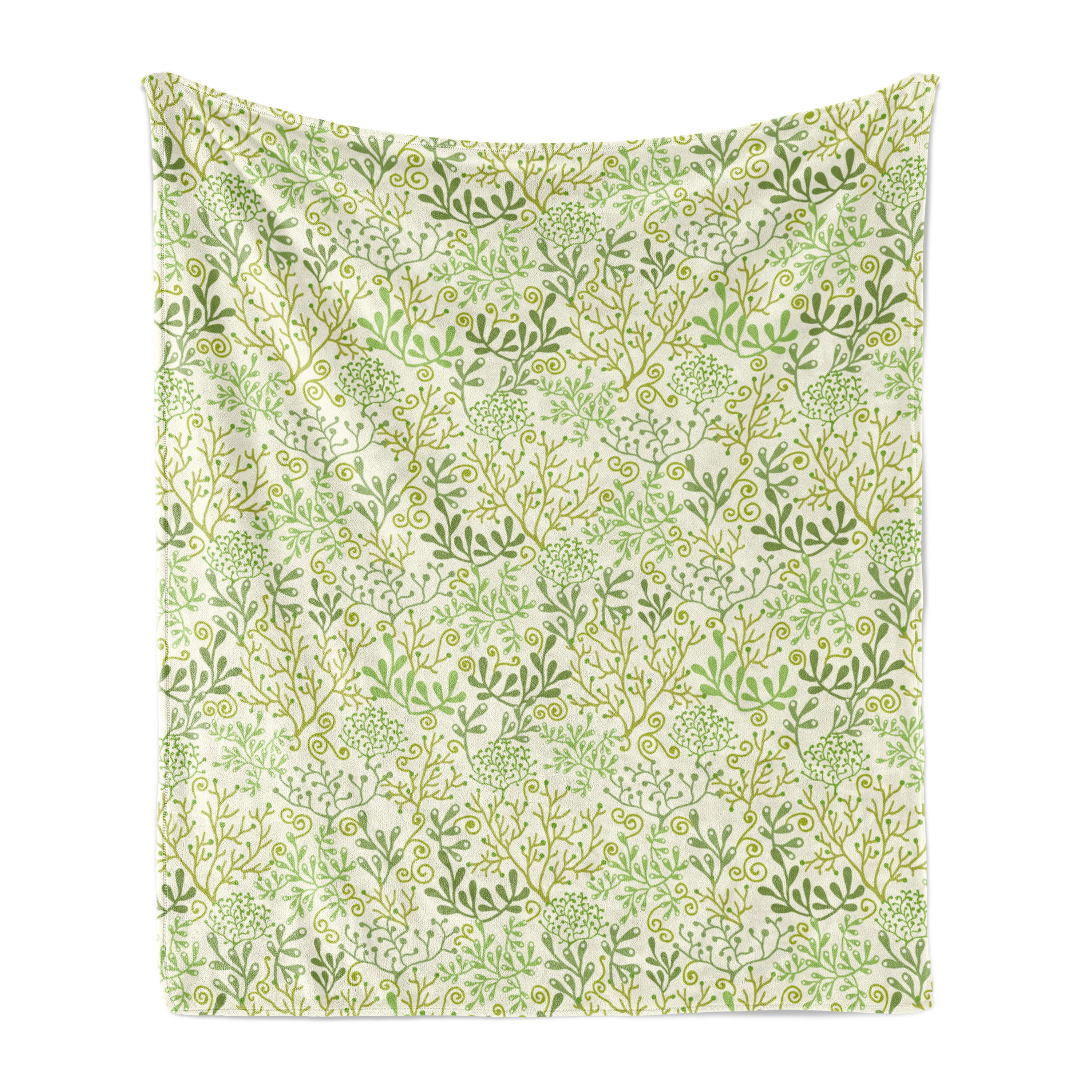 Ambesonne Botanical Fleece Throw Blanket Pastel Green Seaweeds Fern ...