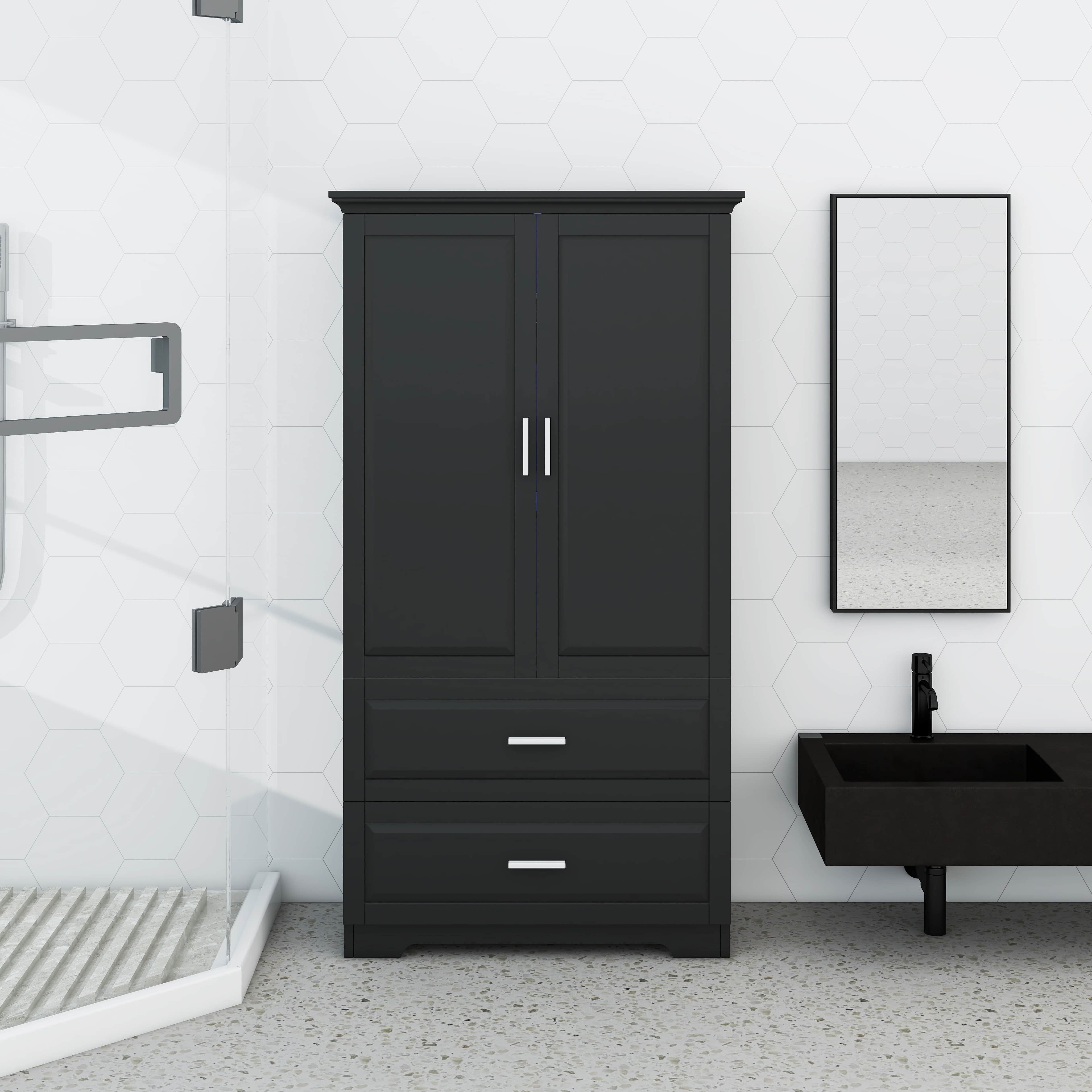 Red Barrel Studio® Cabinet With Two Doors And Drawers, Adjustable Shelf ...