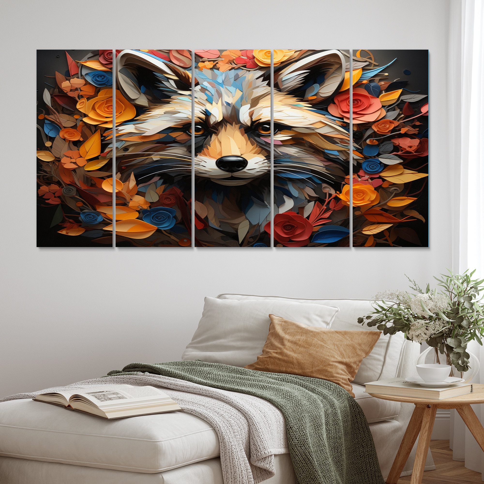 Ebern Designs Curious Raccoon Collage IV - Animals Wall Art Print - 5 ...