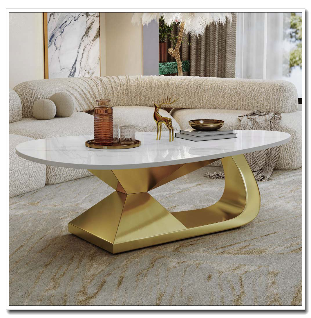 Latitude Run® Sintered Stone Tabletop Coffee Table with Stainless Steel ...