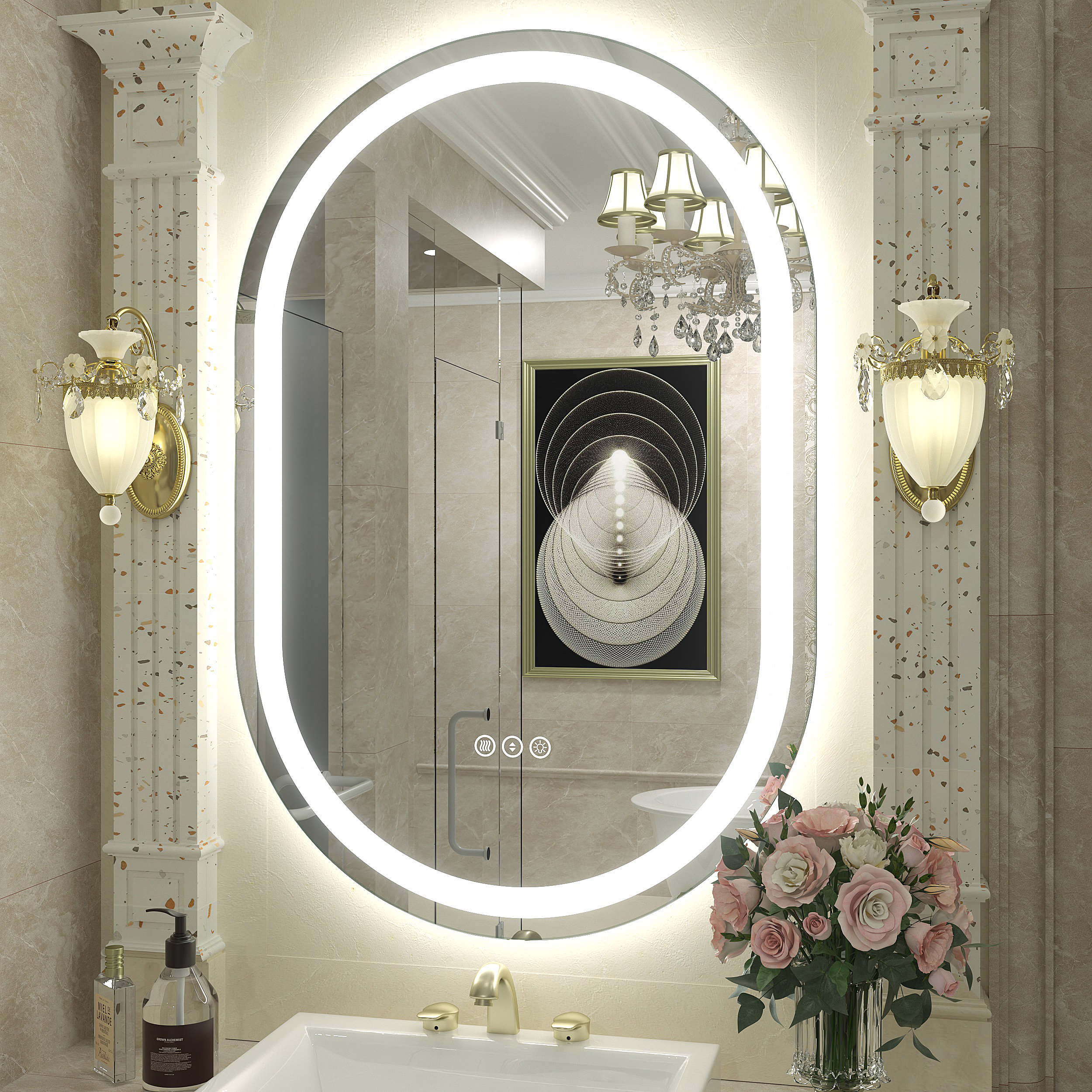 Orren Ellis Aevar UL Certified LED Anti-Fog Tempered Glass Oval Bathroom/Vanity Mirror with 3 ...