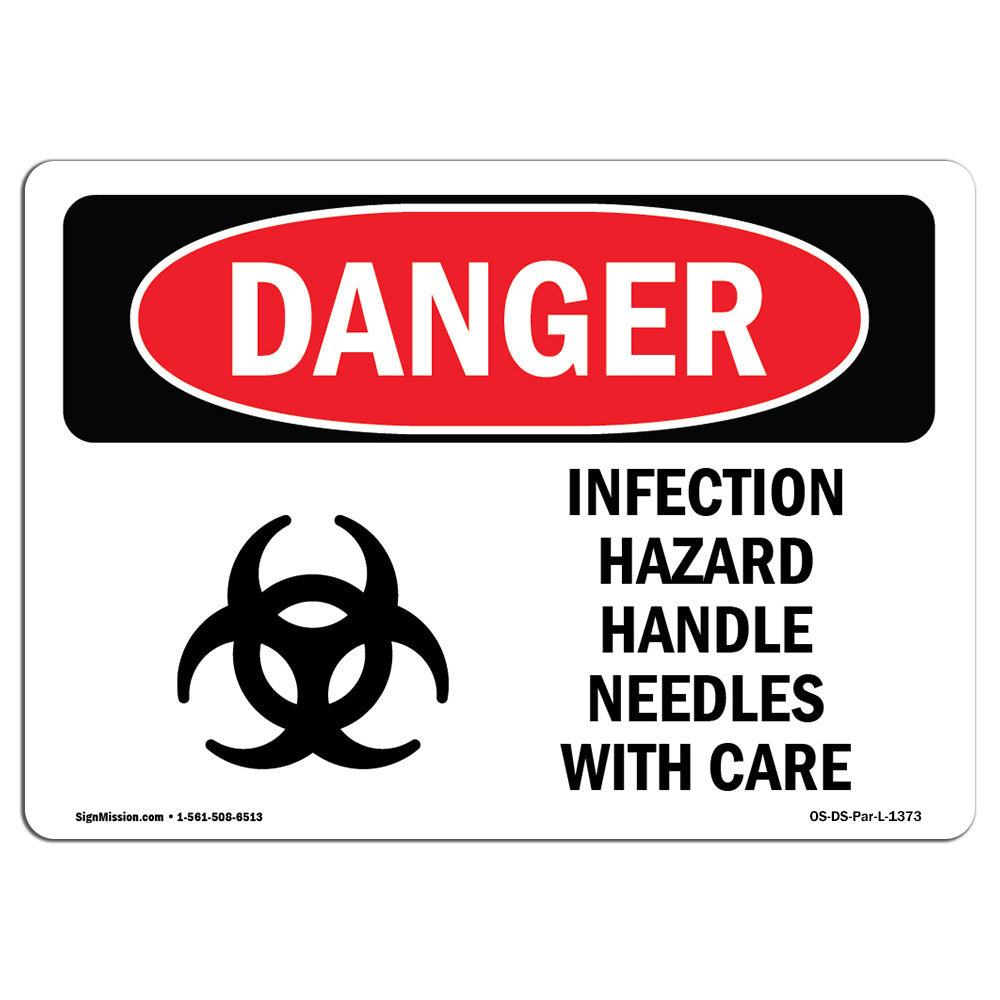 SignMission Infection Hazard Handle Needles With Care Aluminum Sign 12 ...