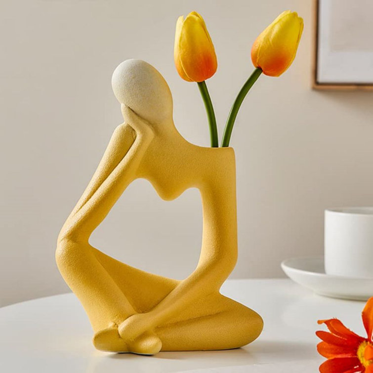 Ivy Bronx Thinker Vase Statue,Abstract Figure Flower Pots Decorative ...