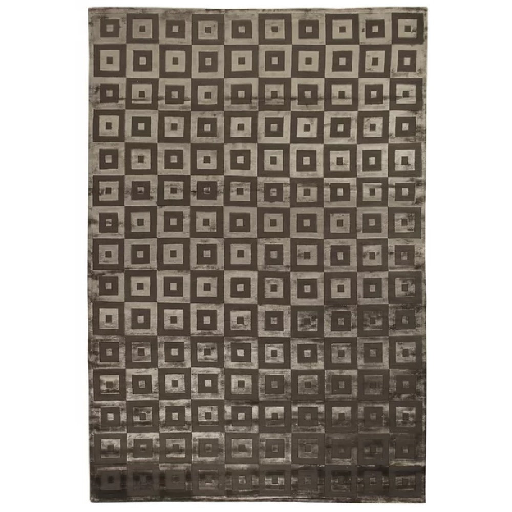 EXQUISITE RUGS Metro-Velvet Geometric Hand-Knotted Silk Dark Brown Area ...