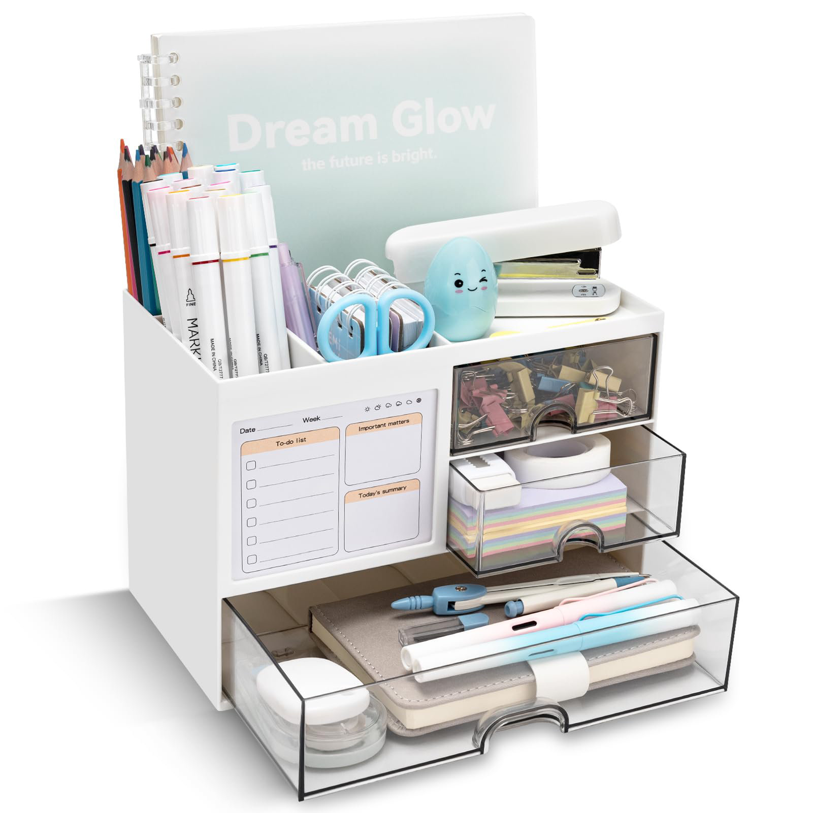Hokku Designs Desk Organizer With 3 Drawer, Multi-Functional Pencil Pen ...