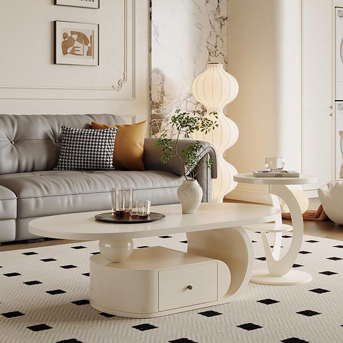 Wu's StylishVault Cream wind rock panel end table combination | Wayfair