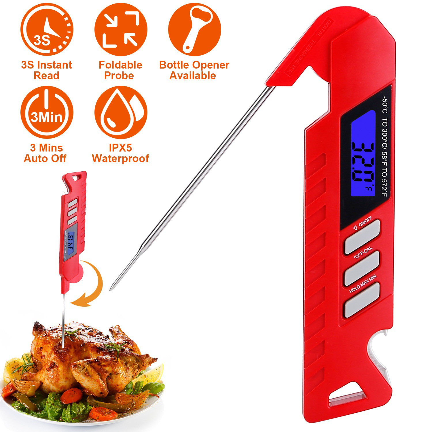 Edge Collections Digital BBQ Meat Food Cooking Thermometer Instant Read ...