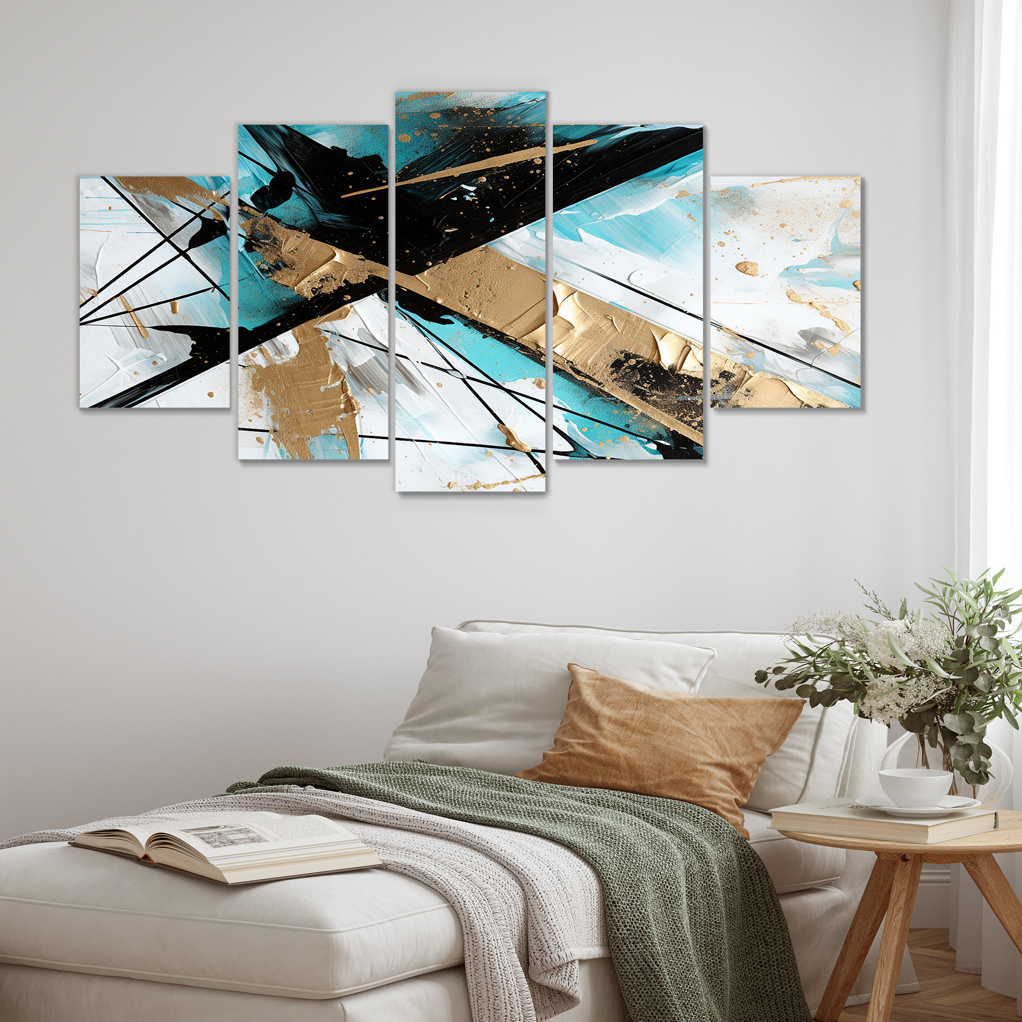 Design Art Diagonal Dimensions Black Gold - Abstract Wall Art For ...